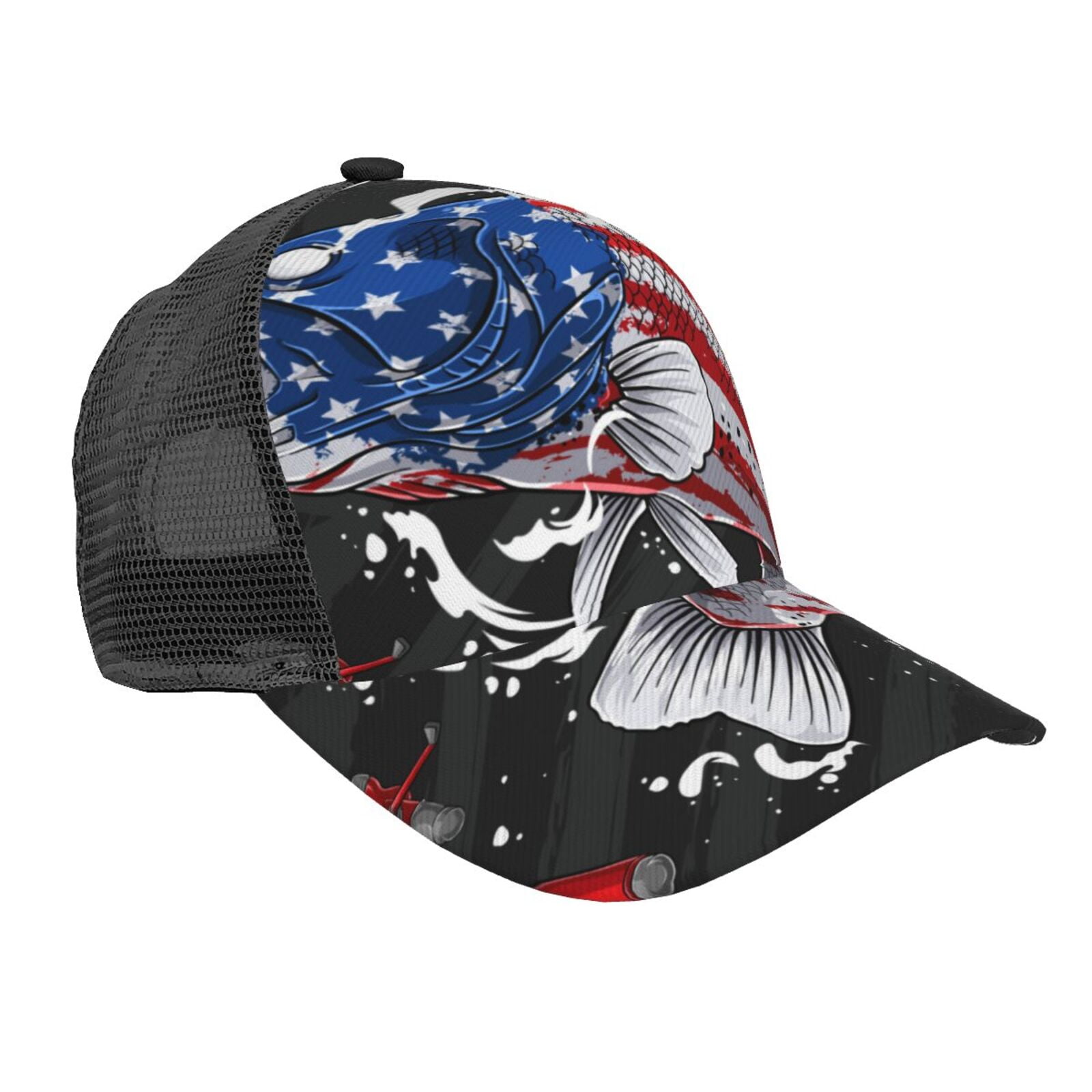 Disketp Largemouth Bass Fish in USA Print Trucker Hat Men Women - Mesh ...