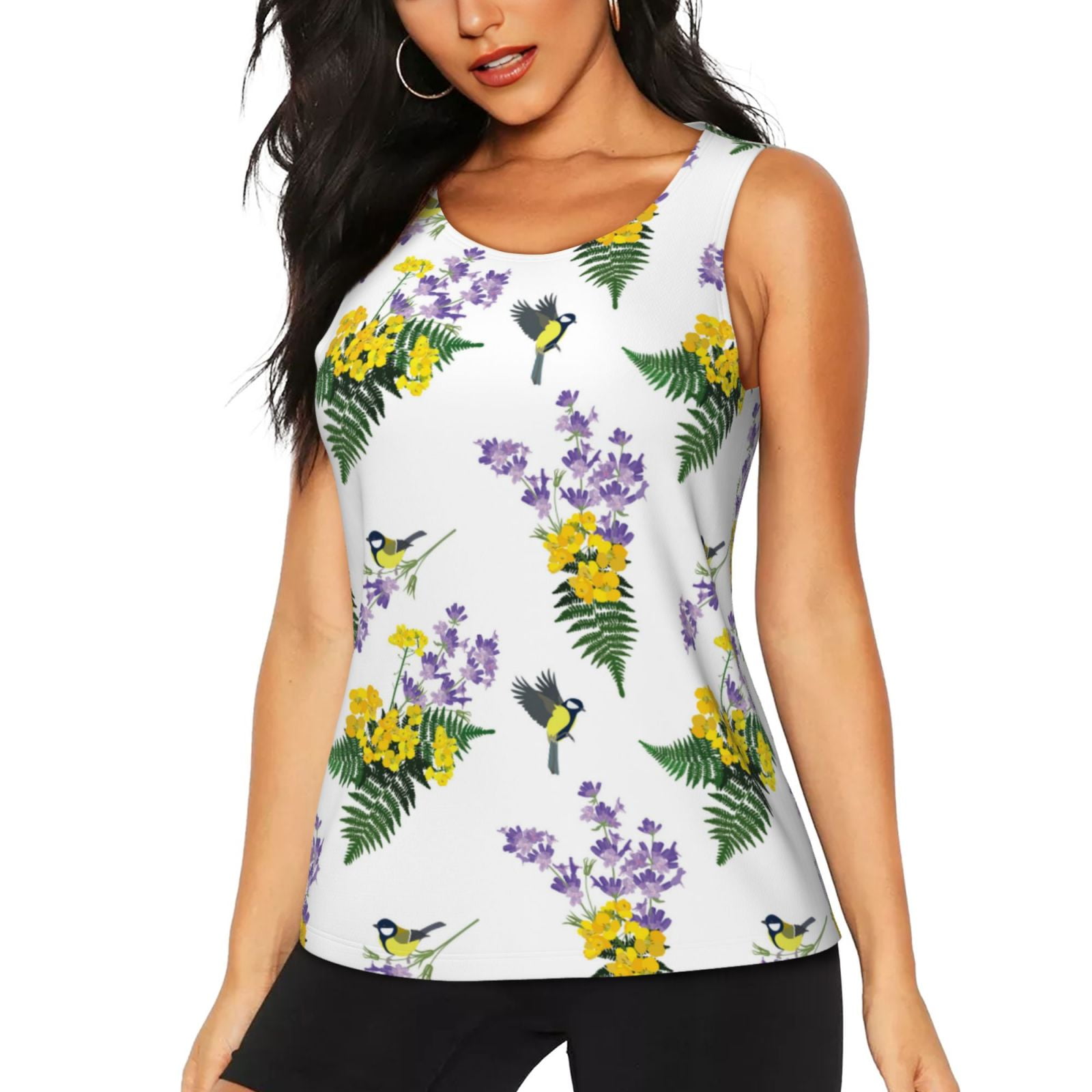 Disketp Lavender Flowers Print Women's Workout Tank Top Sleeveless Gym ...