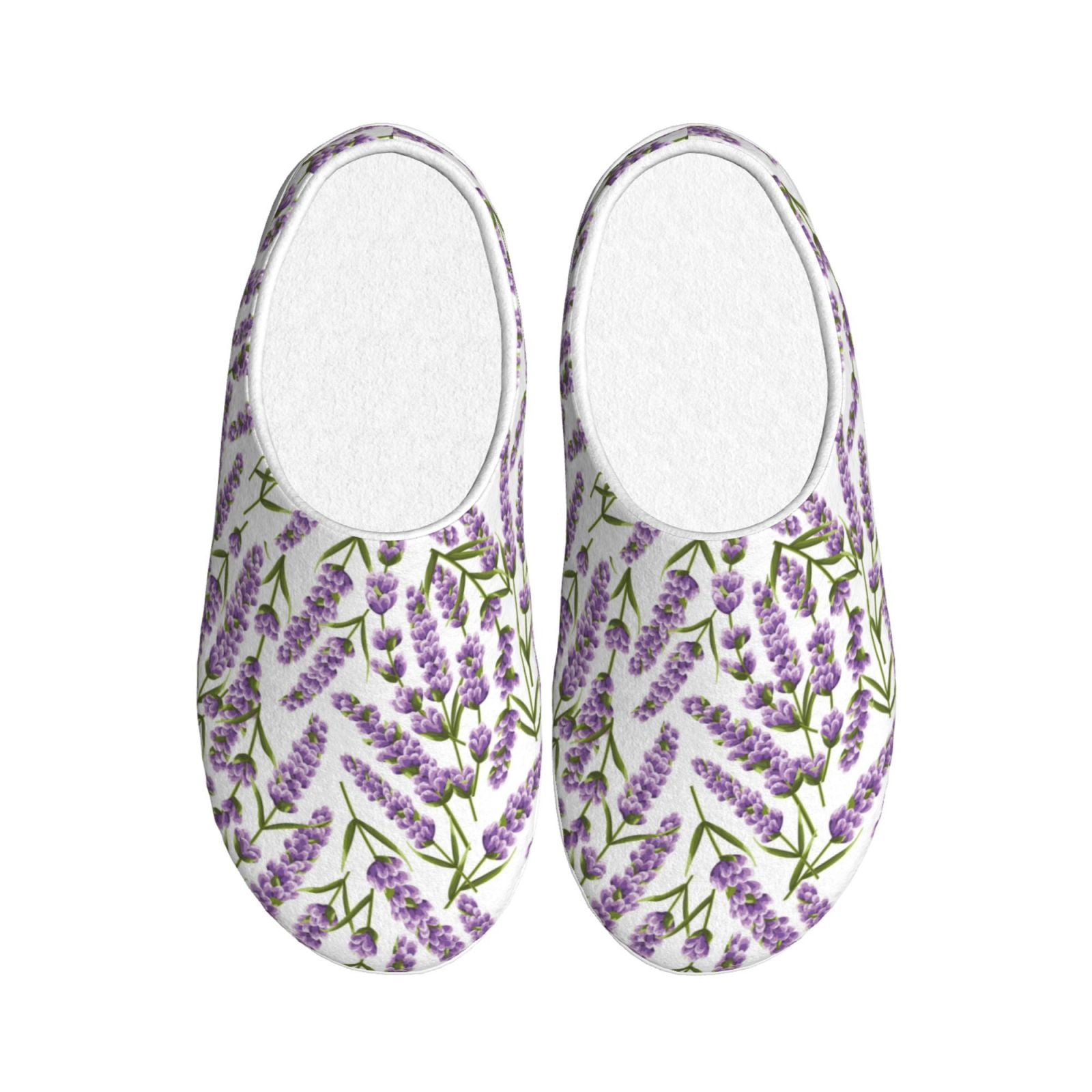 Disketp Lavender Flowers Women's Men's Slippers Plush Slip-On House ...