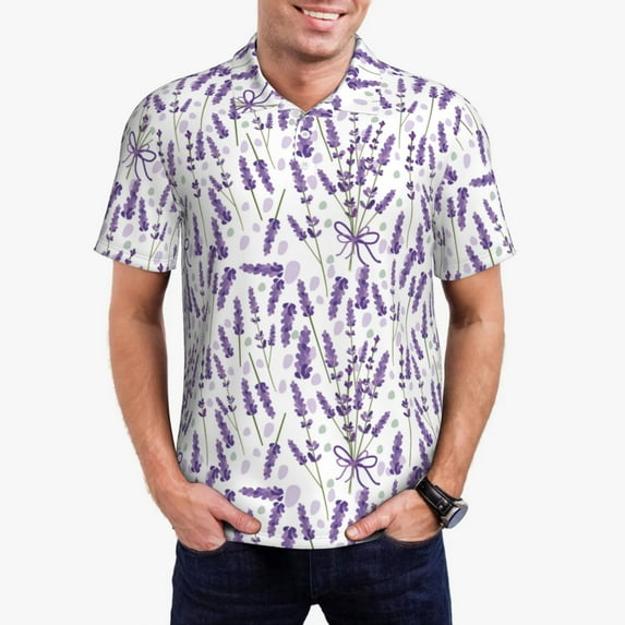 Disketp Lavender Flowers for Men's Polo Shirts Short Sleeve Golf Shirt ...