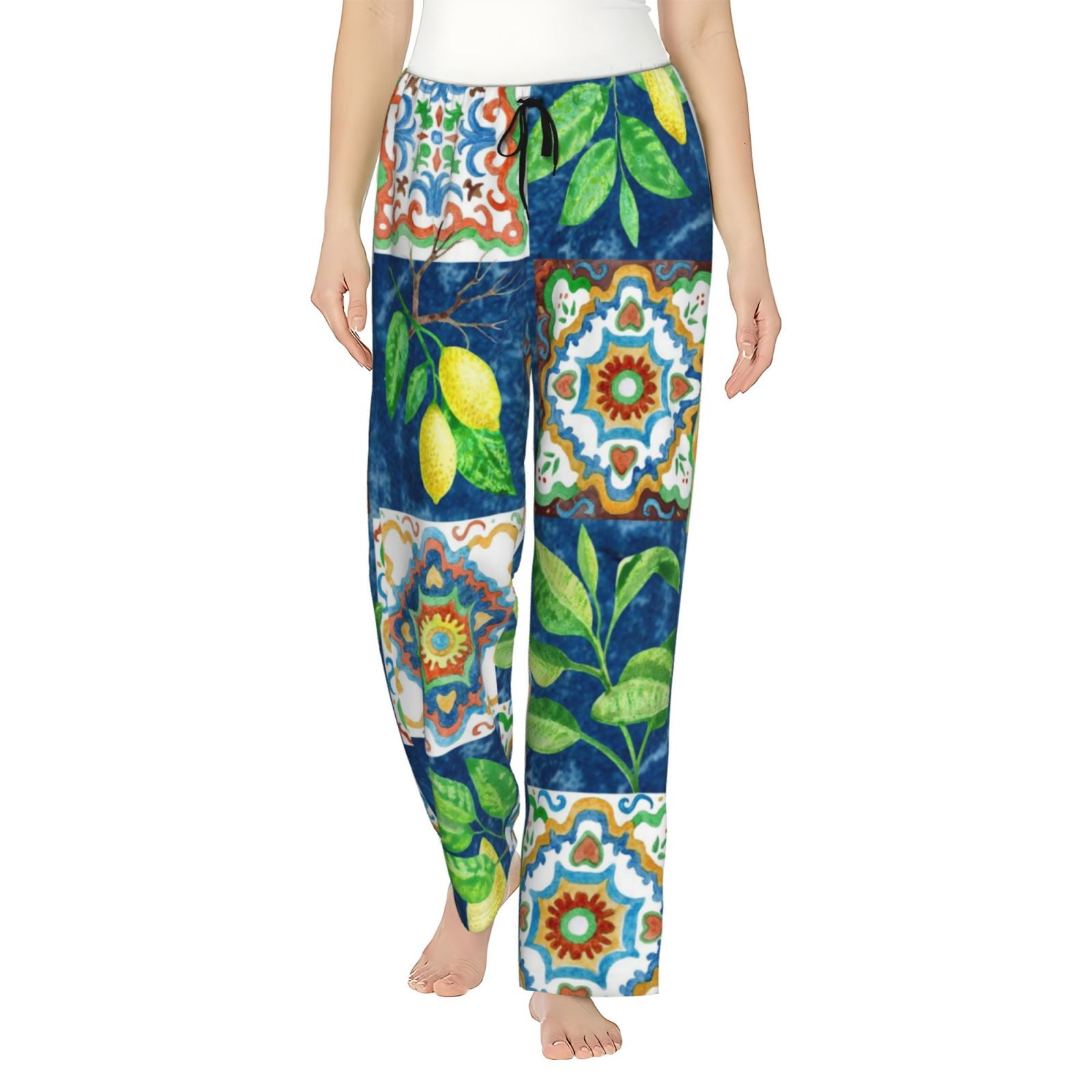 Disketp Lemon And Leaves Print Women'S Comfy Pajama Pants Casual ...