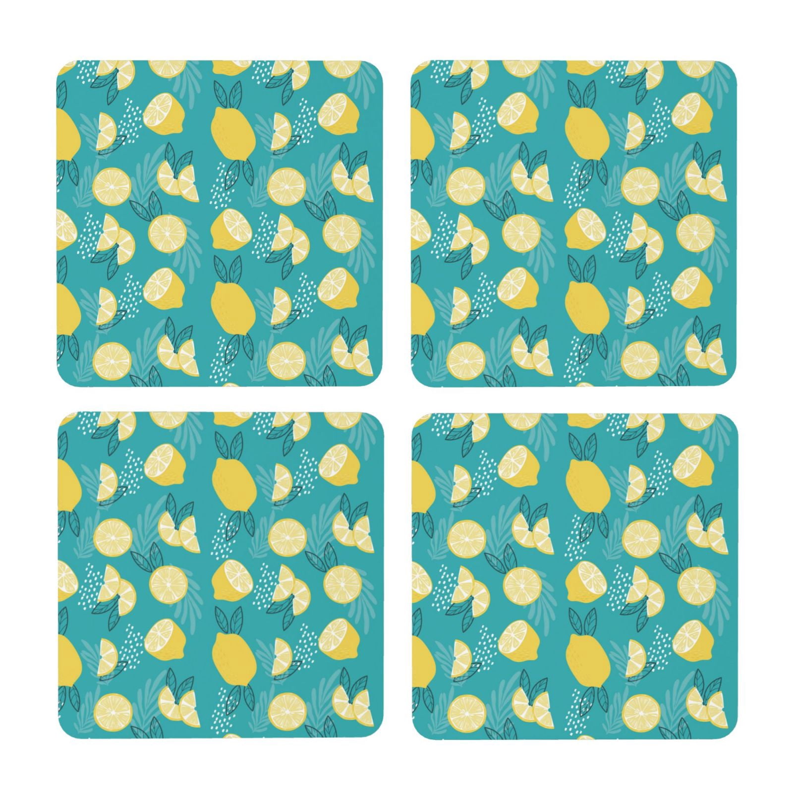 Disketp Lemon Blue MDF Cork Coaster 4 Pcs - Absorbent Beverage Coasters ...