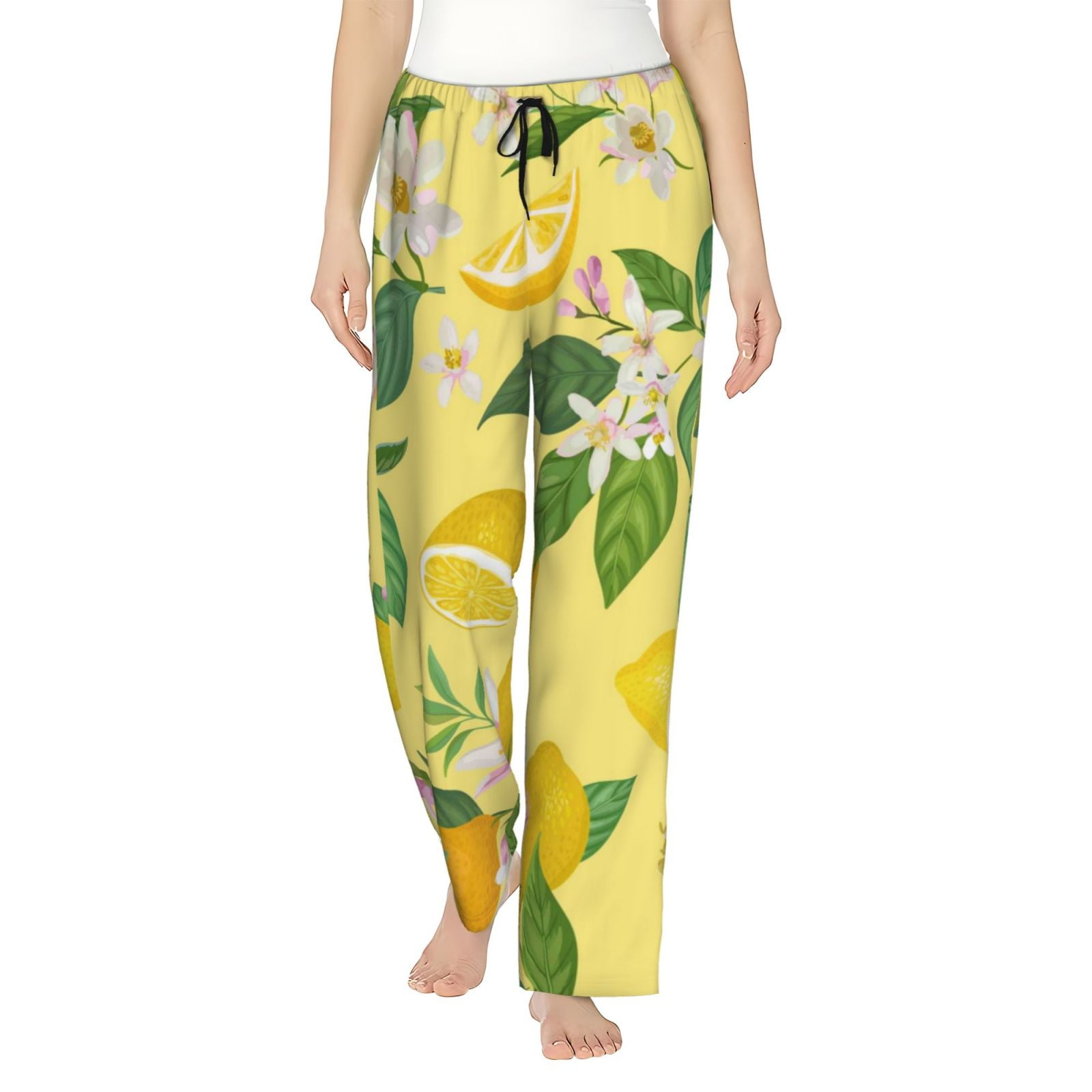 Disketp Lemon Print Womens Comfy Pajama Pants Casual Drawstring
