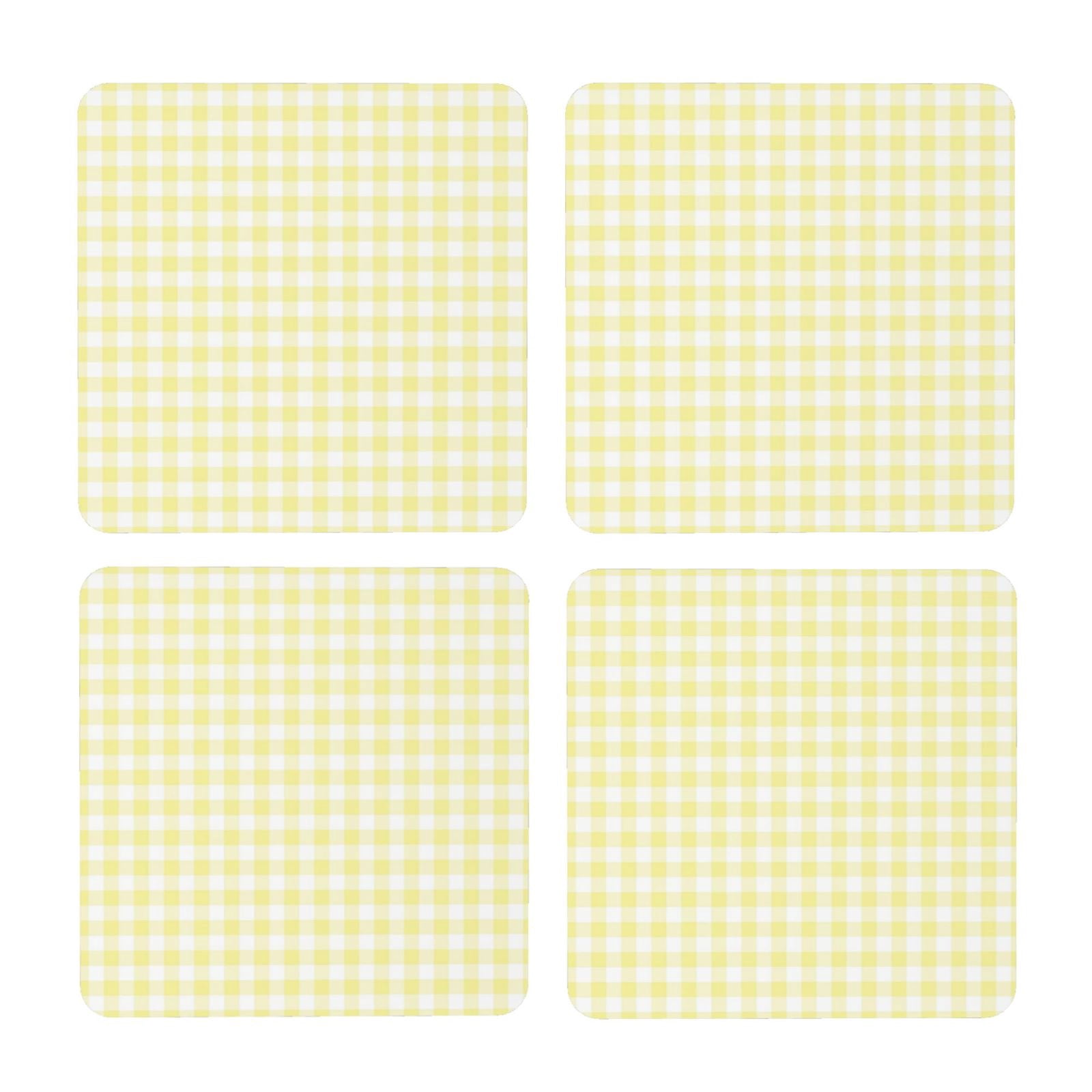 Disketp Lemon Yellow Checkboard MDF Cork Coaster 4 Pcs - Absorbent ...