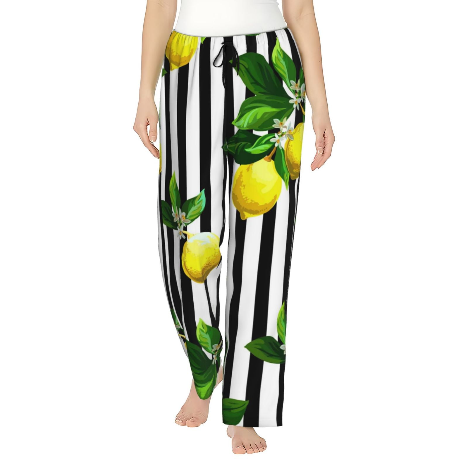 Disketp Lemons On Striped Print Women'S Comfy Pajama Pants Casual ...