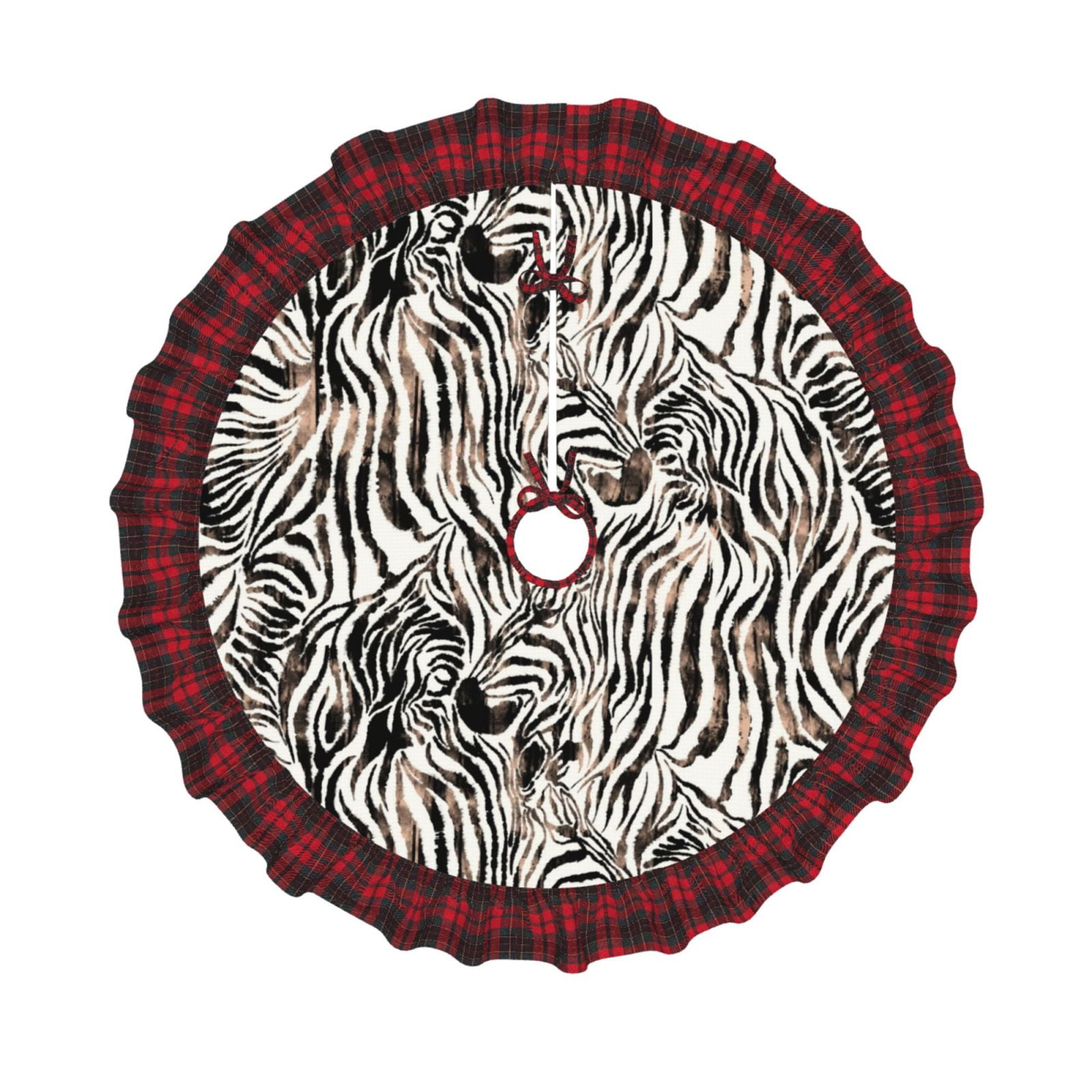 Disketp Leopard And Zebra Christmas Tree Skirt Plaid Tree Skirt Red and ...