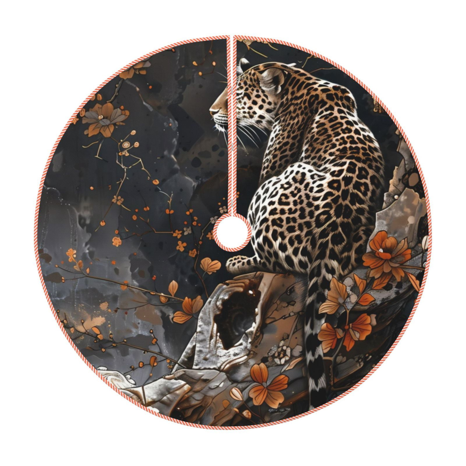 Disketp Leopard On Tree Branch Christmas Tree Skirt, Christmas Tree ...