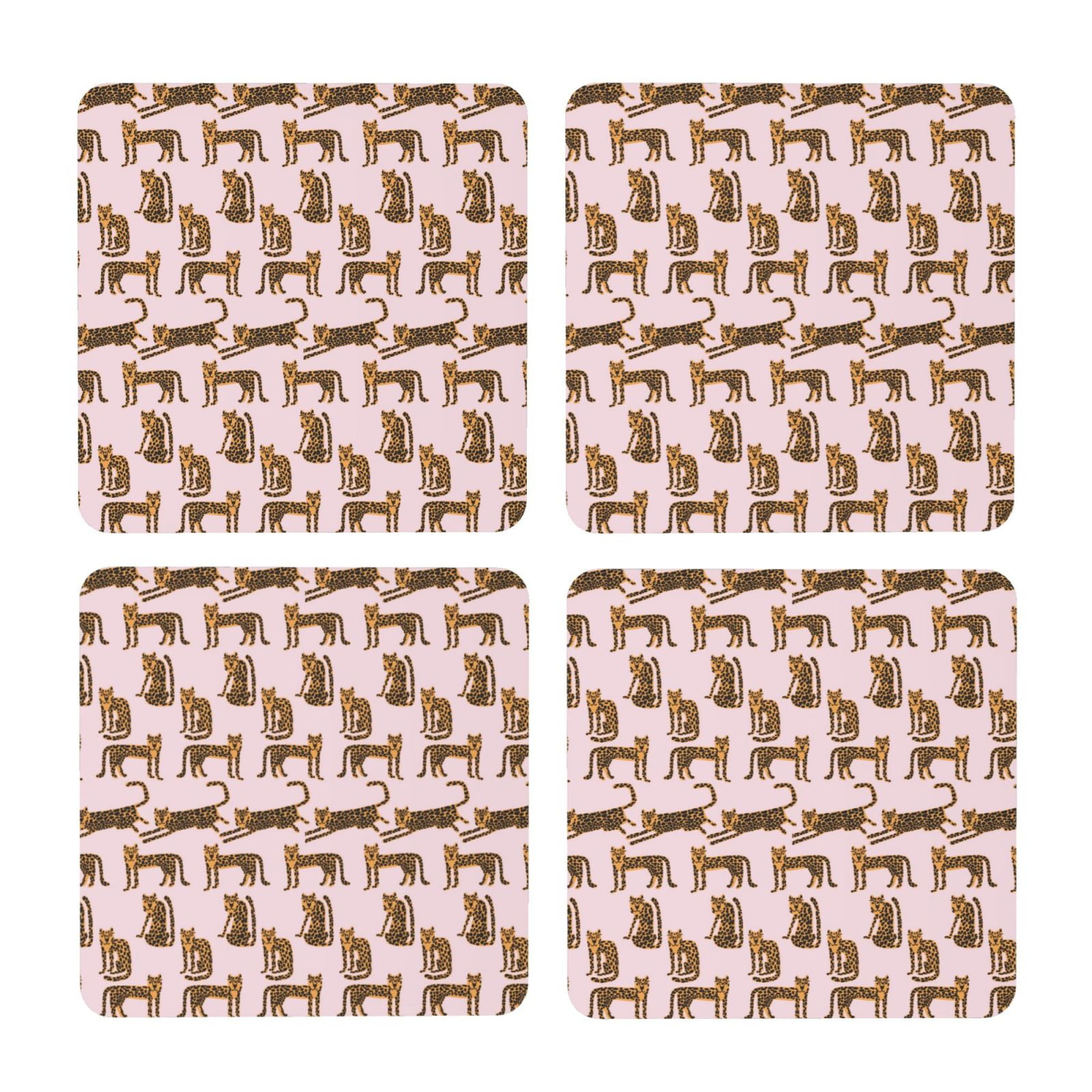 Disketp Leopard Print MDF Cork Coaster 4 Pcs - Absorbent Beverage ...