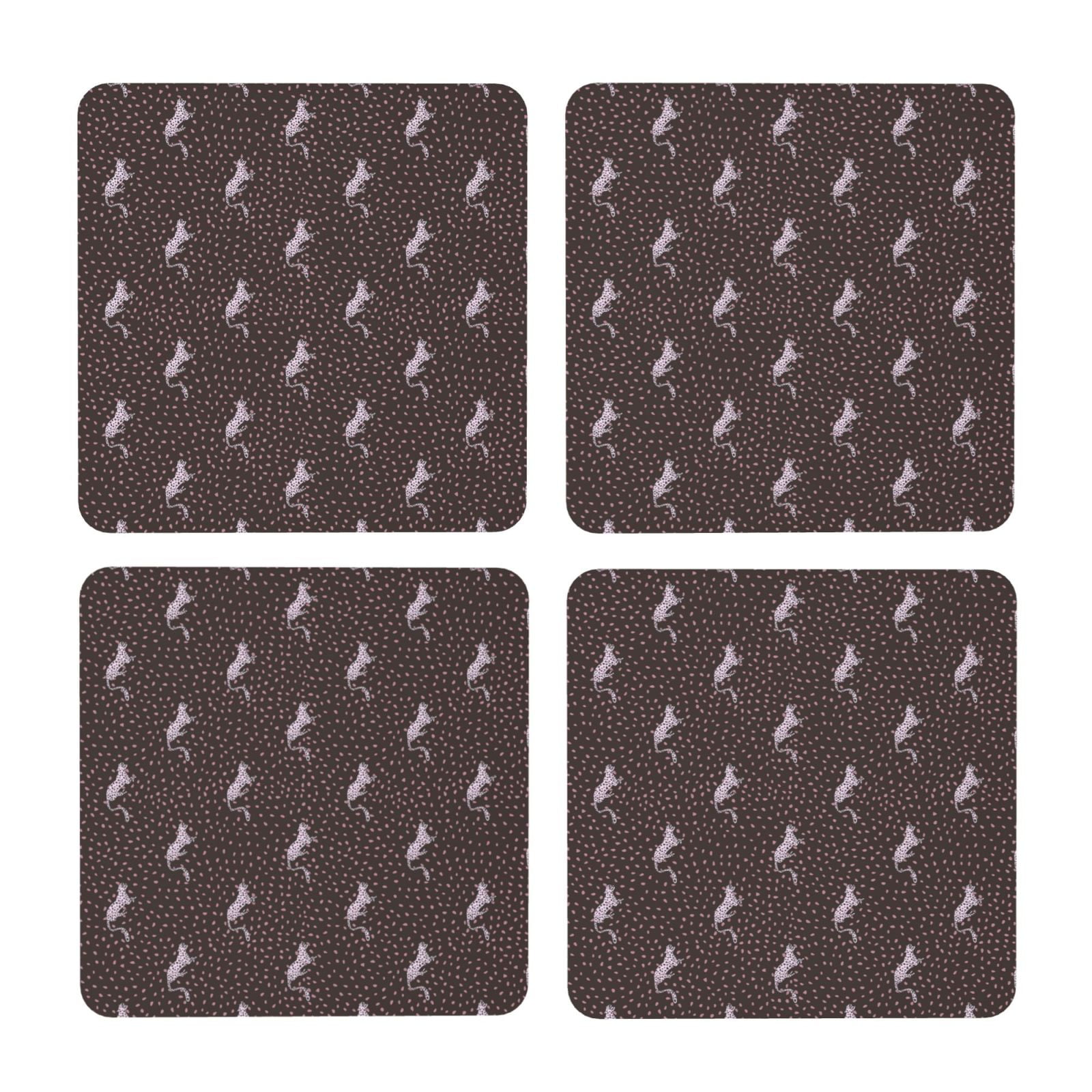 Disketp Leopard Print MDF Cork Coaster 4 Pcs - Absorbent Beverage ...