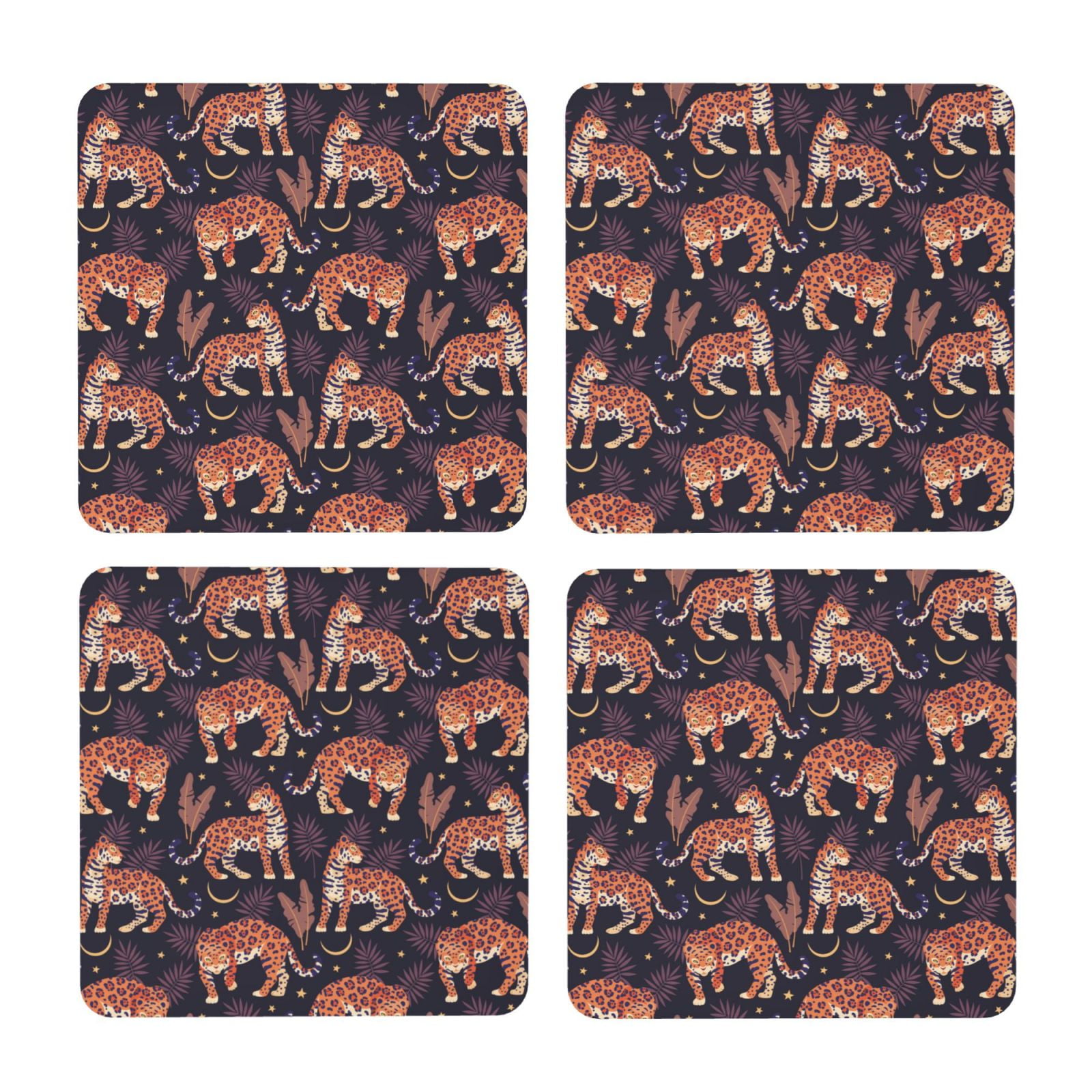 Disketp Leopard Print MDF Cork Coaster 4 Pcs - Absorbent Beverage ...