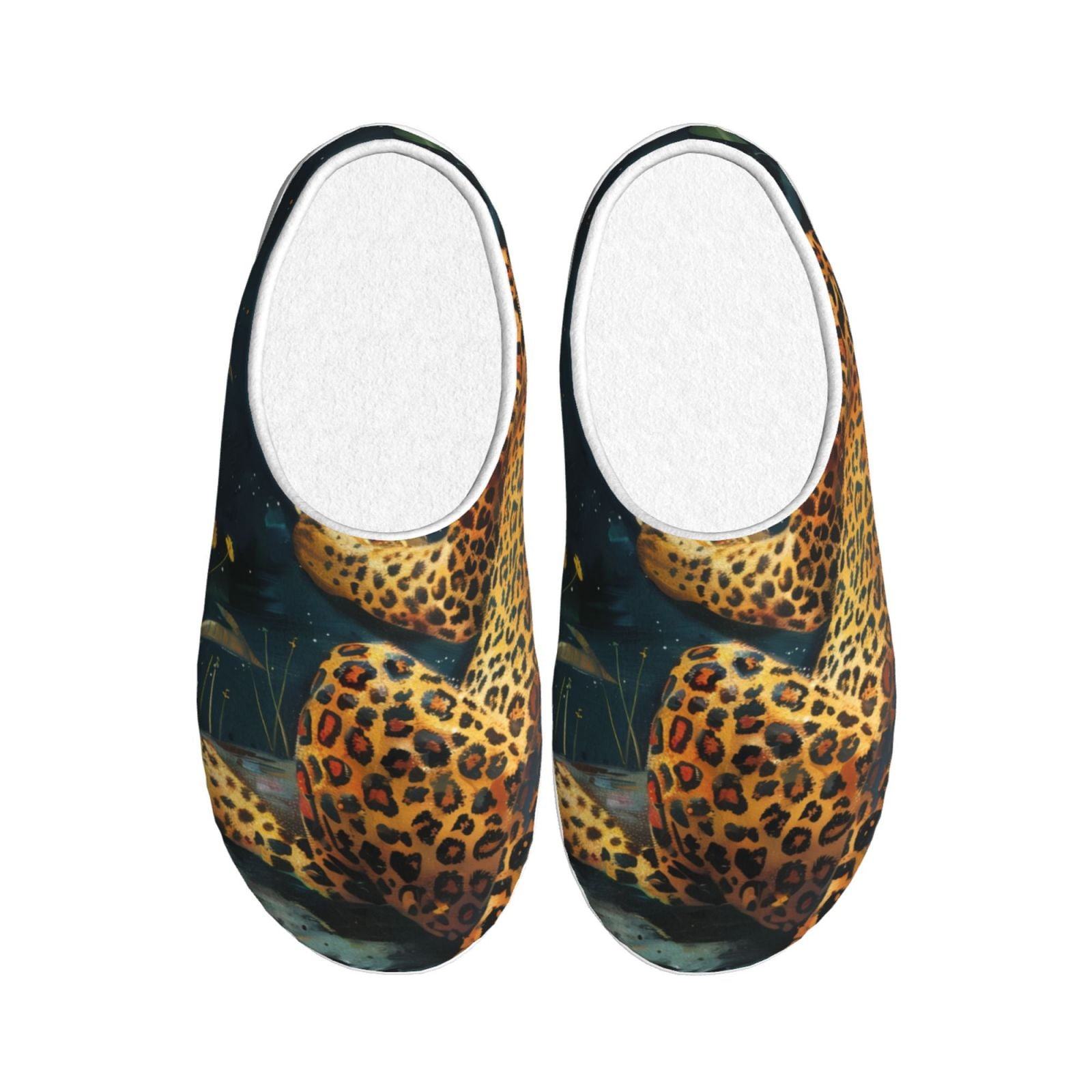 Disketp Leopard Reading Tarot Cards Women's Men's Slippers Plush Slip ...