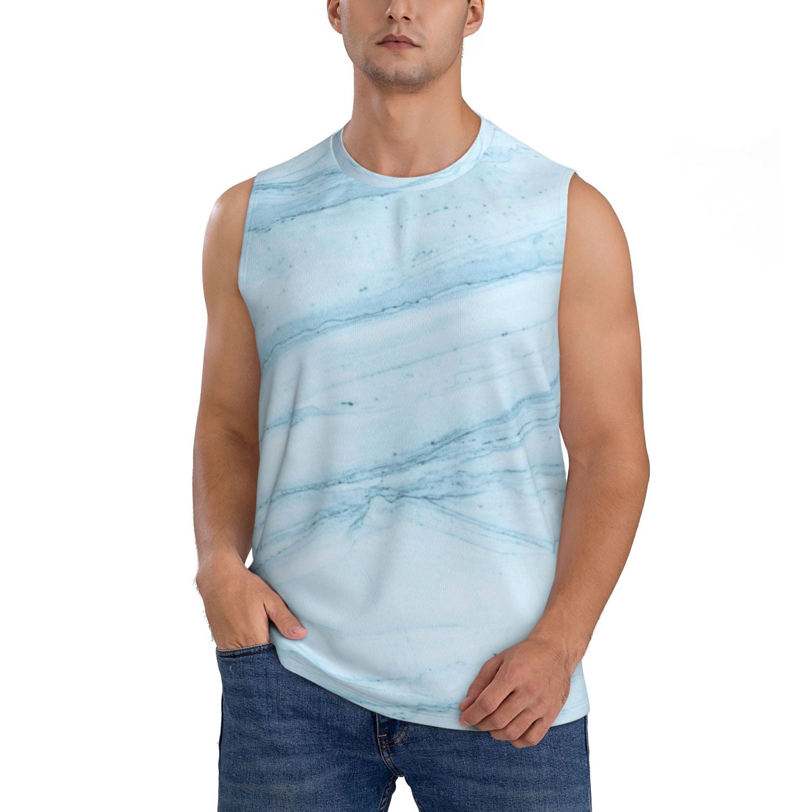 Disketp Light Blue Marble Sleeveless Tshirts For Men, Muscle Shirts For ...
