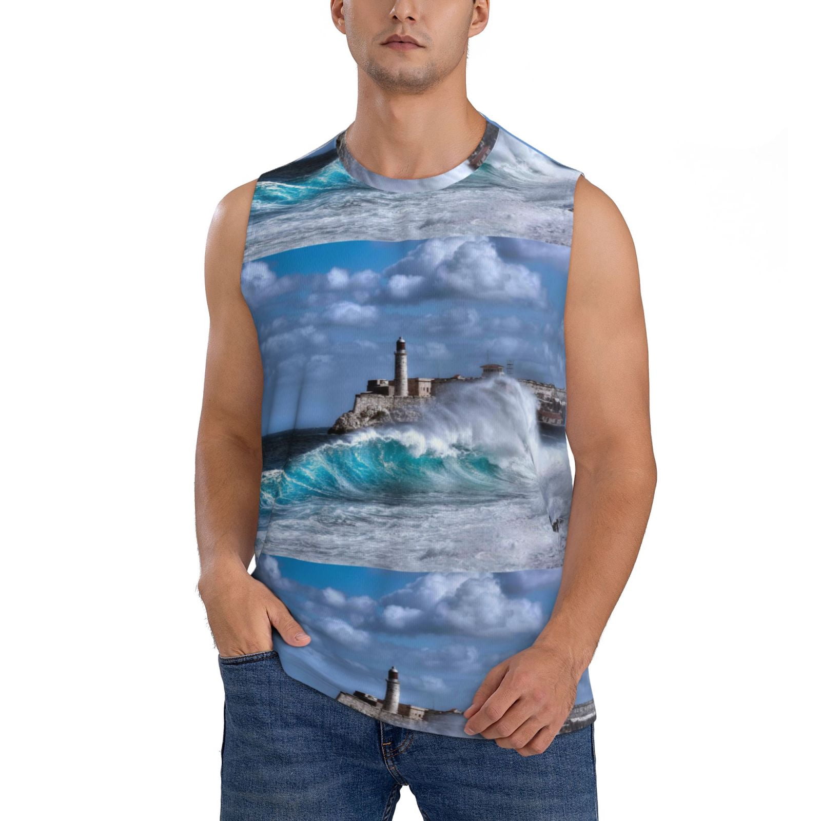 Disketp Lighthouse In Havana Sleeveless Tshirts For Men, Muscle Shirts ...