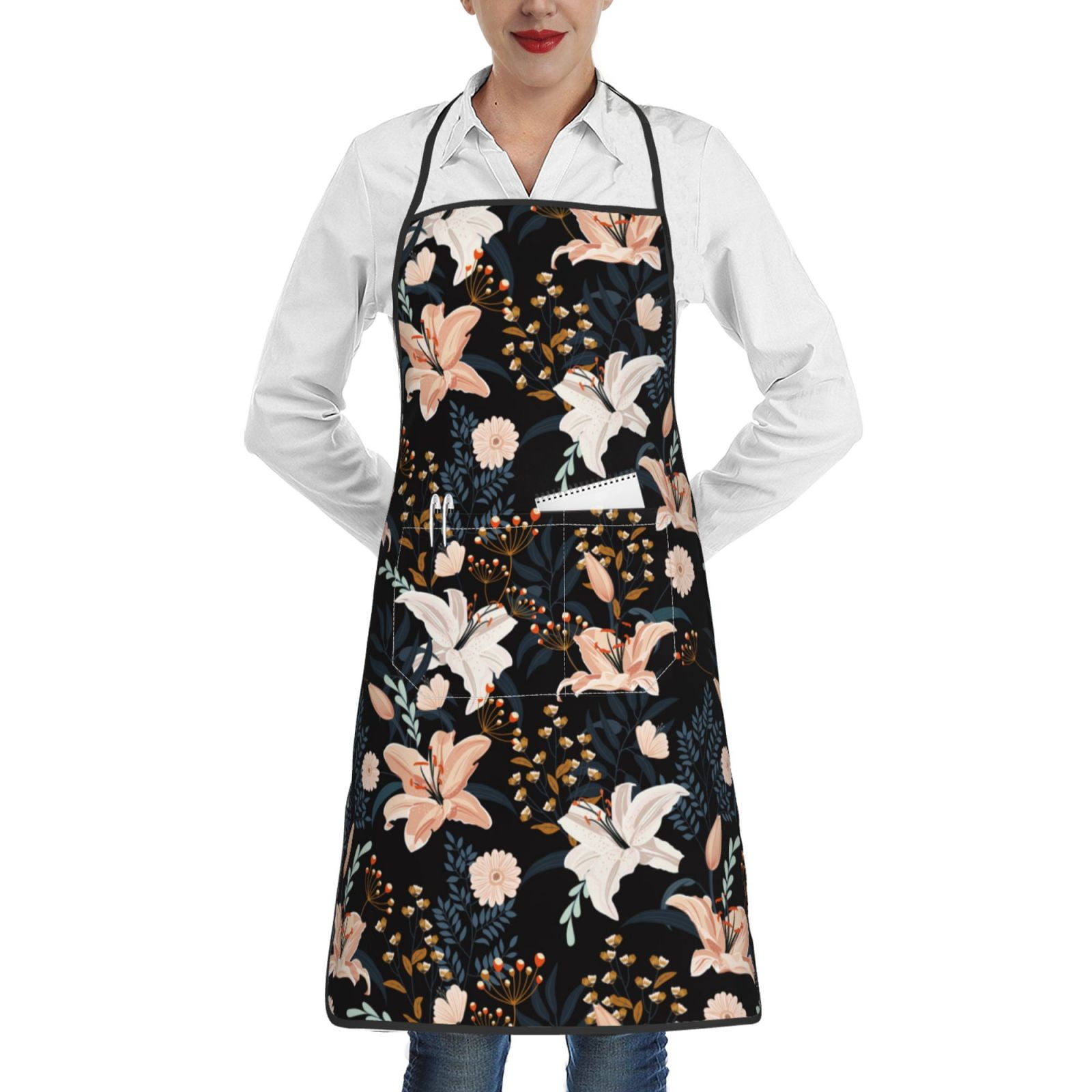 Disketp Lilies Flowers Kitchen Apron with adjustable Aprons for Women ...