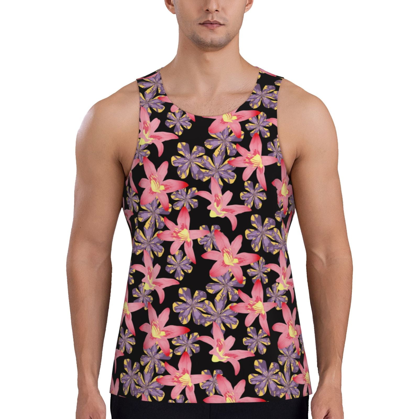 Disketp Lilies Flowers Men's Workout Tank Tops Sleeveless Gym Shirt ...