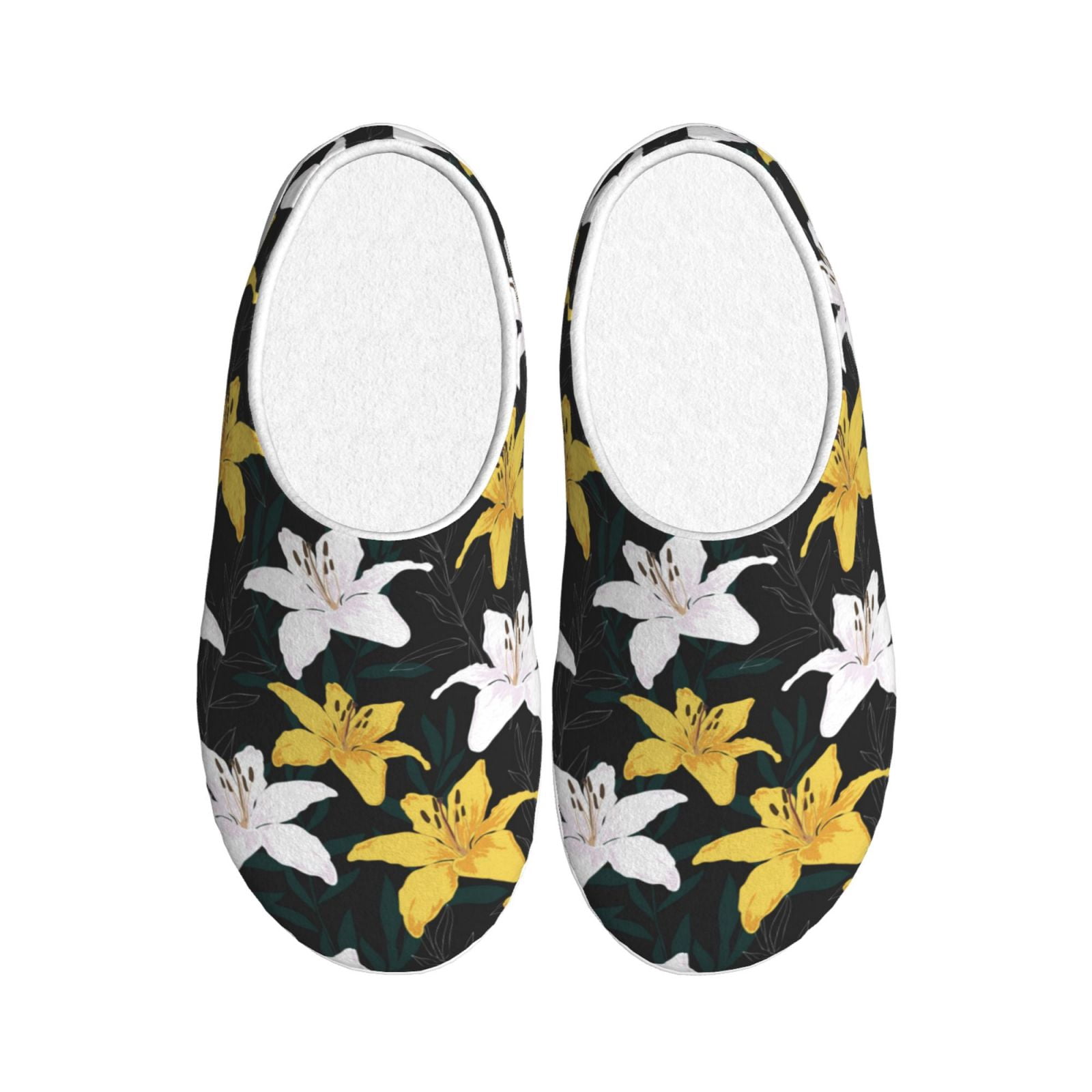 Disketp Lilies Flowers Women's Men's Slippers Plush Slip-On House ...