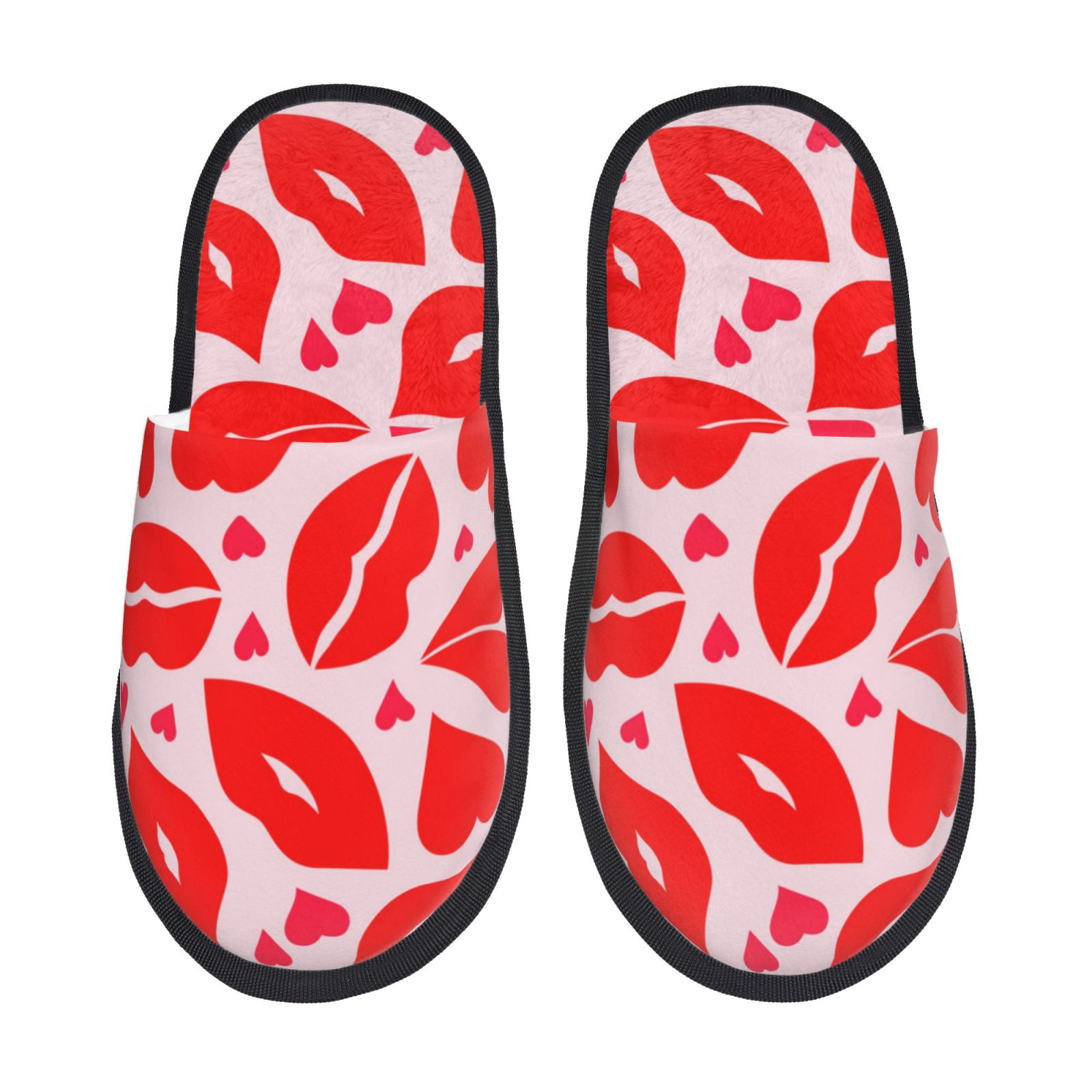 Disketp Lips Kiss Fuzzy House Memory Foam Slippers, Furry Fur Lined ...
