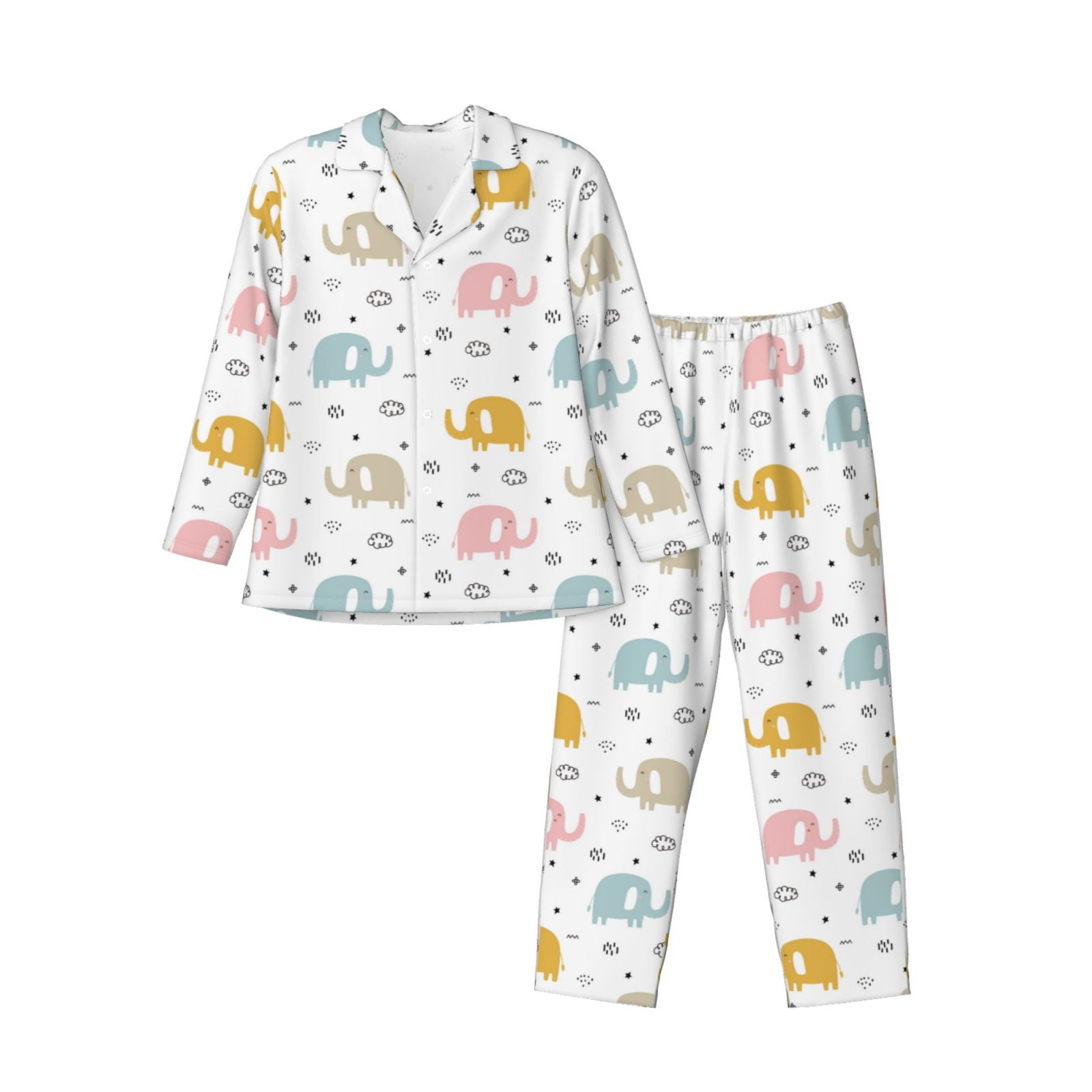 Disketp Little Elephant Mens Pajama Set, Soft Warm Long Sleeve ...