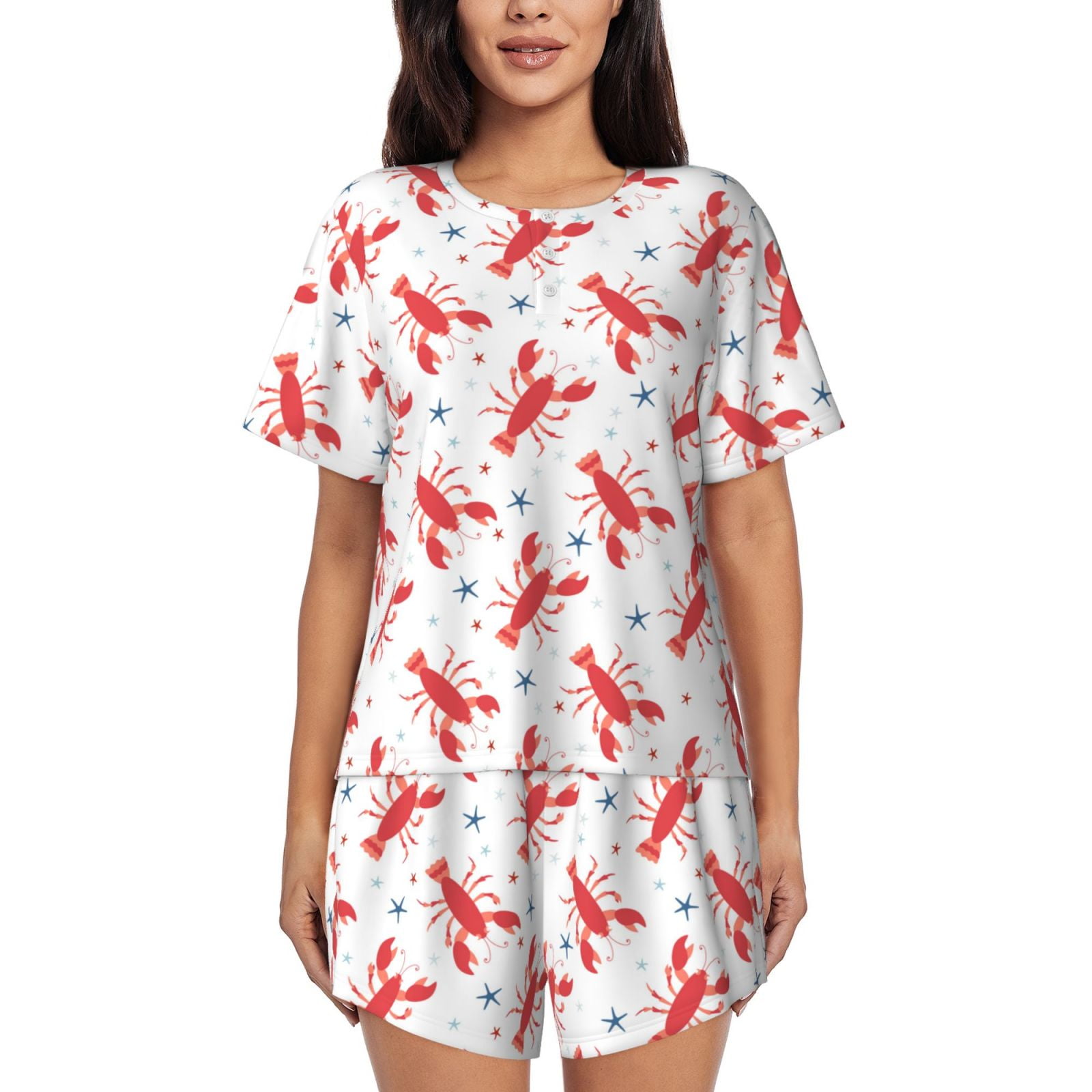 Disketp Lobsters And Sea Stars for 2 Piece Shorts Sleepwear Women's ...