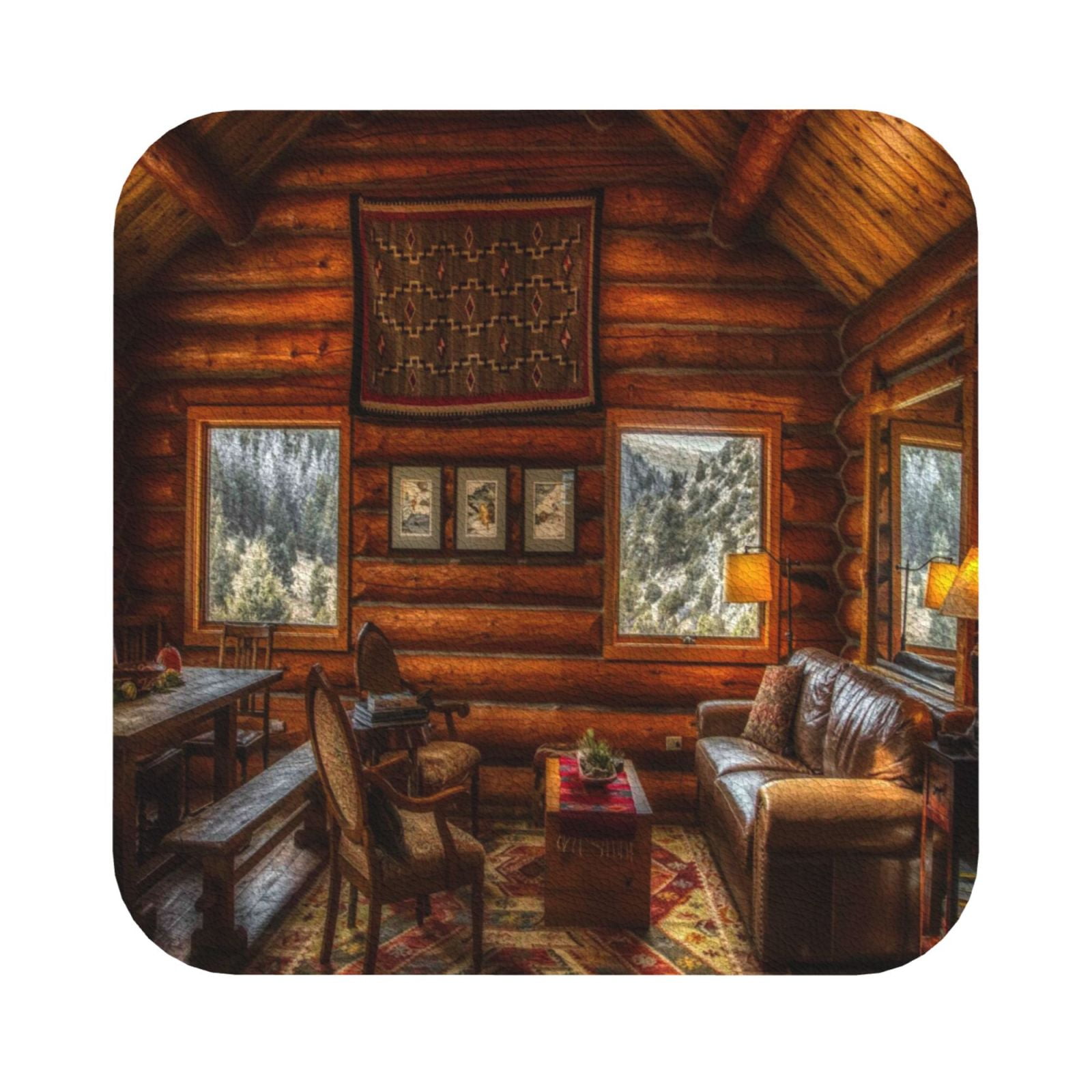 Disketp Log Cabin Inside Funny Coasters,6 Pcs Leather Coasters With ...