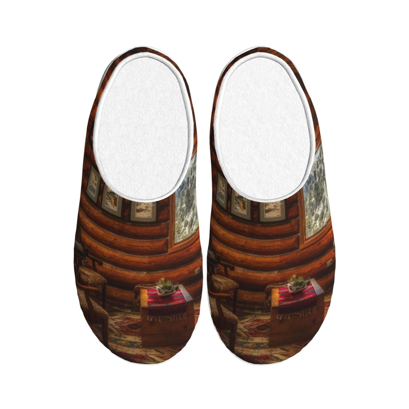 Disketp Log Cabin Inside Women's Men's Slippers Plush Slip-On House ...