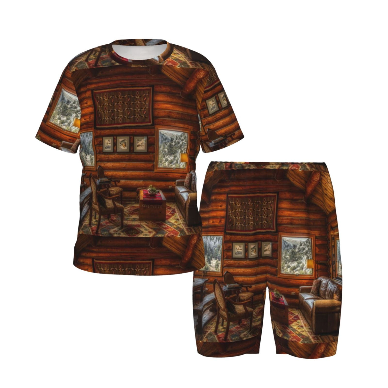 Disketp Log Cabin Inside for Kids Short Sleeve Pajamas Kids Summer Pjs ...
