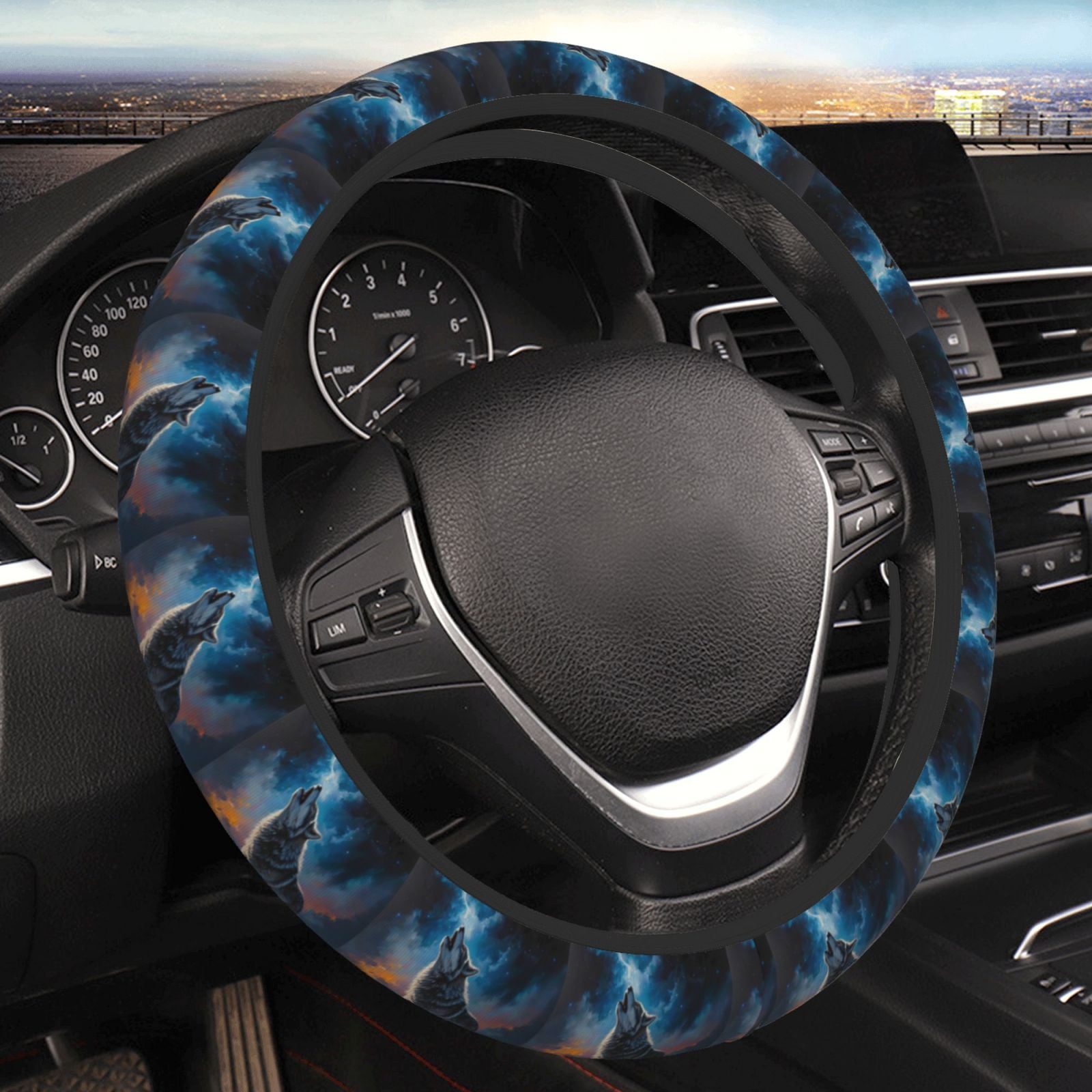 Disketp Lonely Night Sky Wolf Elastic Microfiber Steering Wheel Cover ...