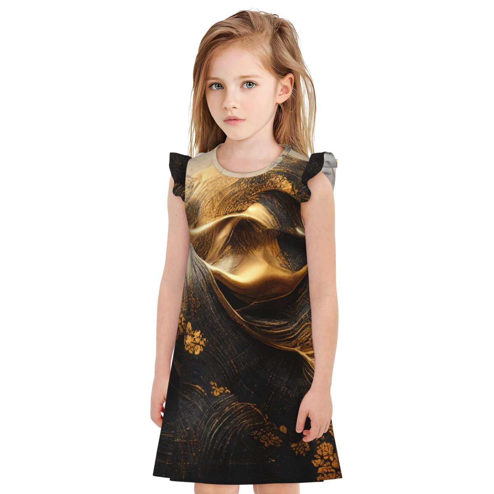 Disketp Luxurious Gold Flow Girls Nightgowns 3-10 Years Flutter Short ...