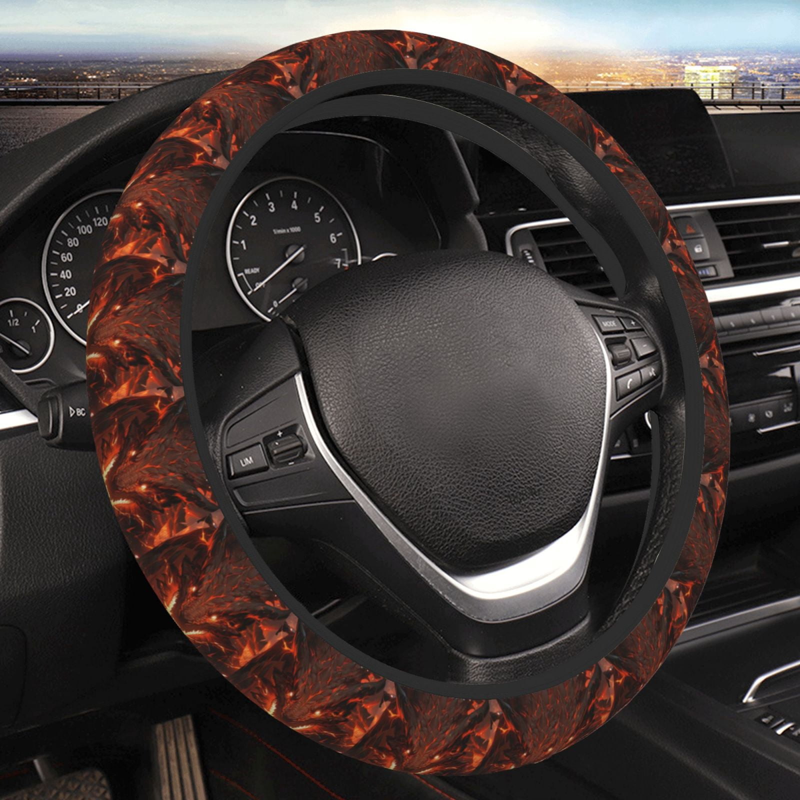 Disketp Magma Fire Black Dragon Elastic Microfiber Steering Wheel Cover ...
