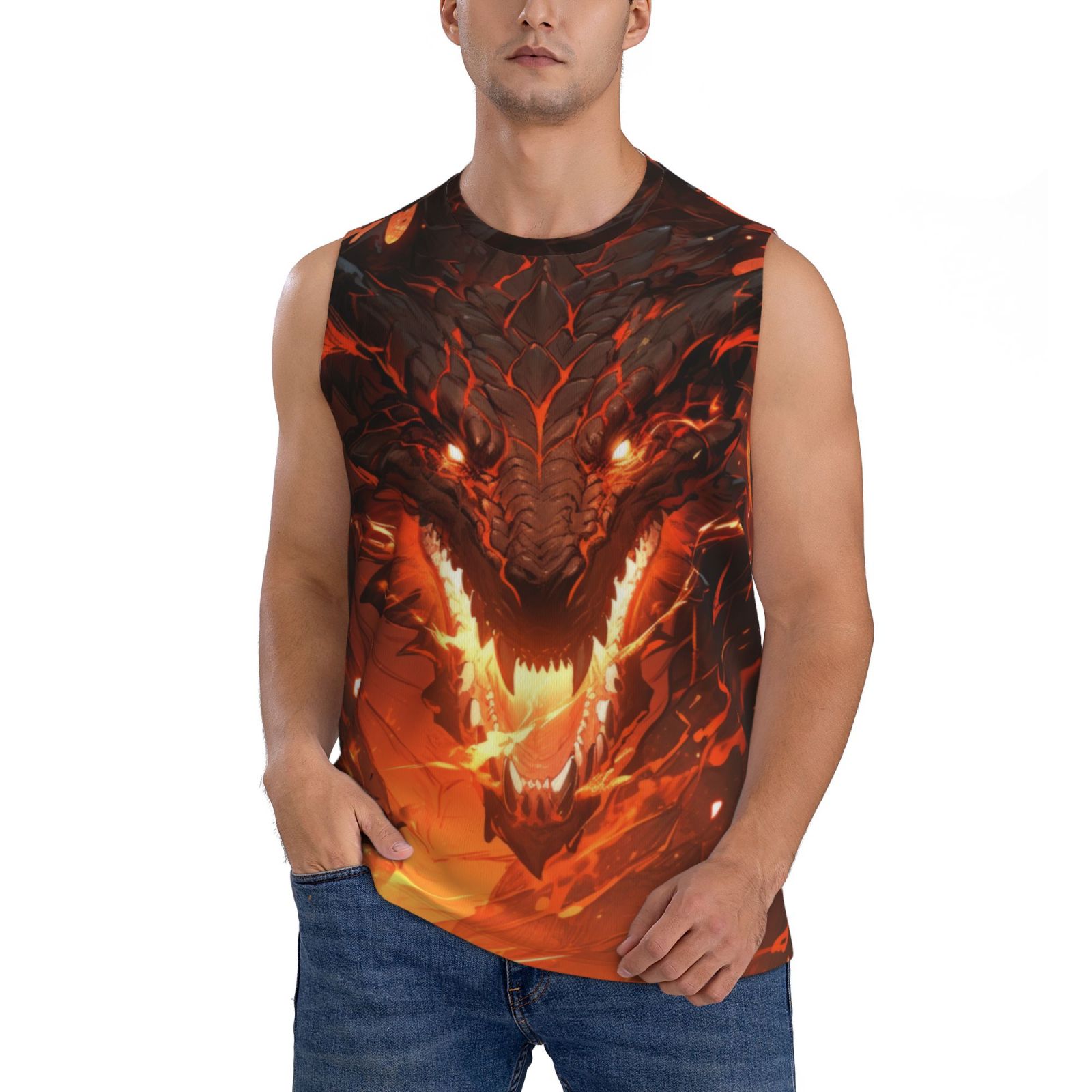 Disketp Magma Fire Black Dragon Sleeveless Tshirts for Men, Muscle ...