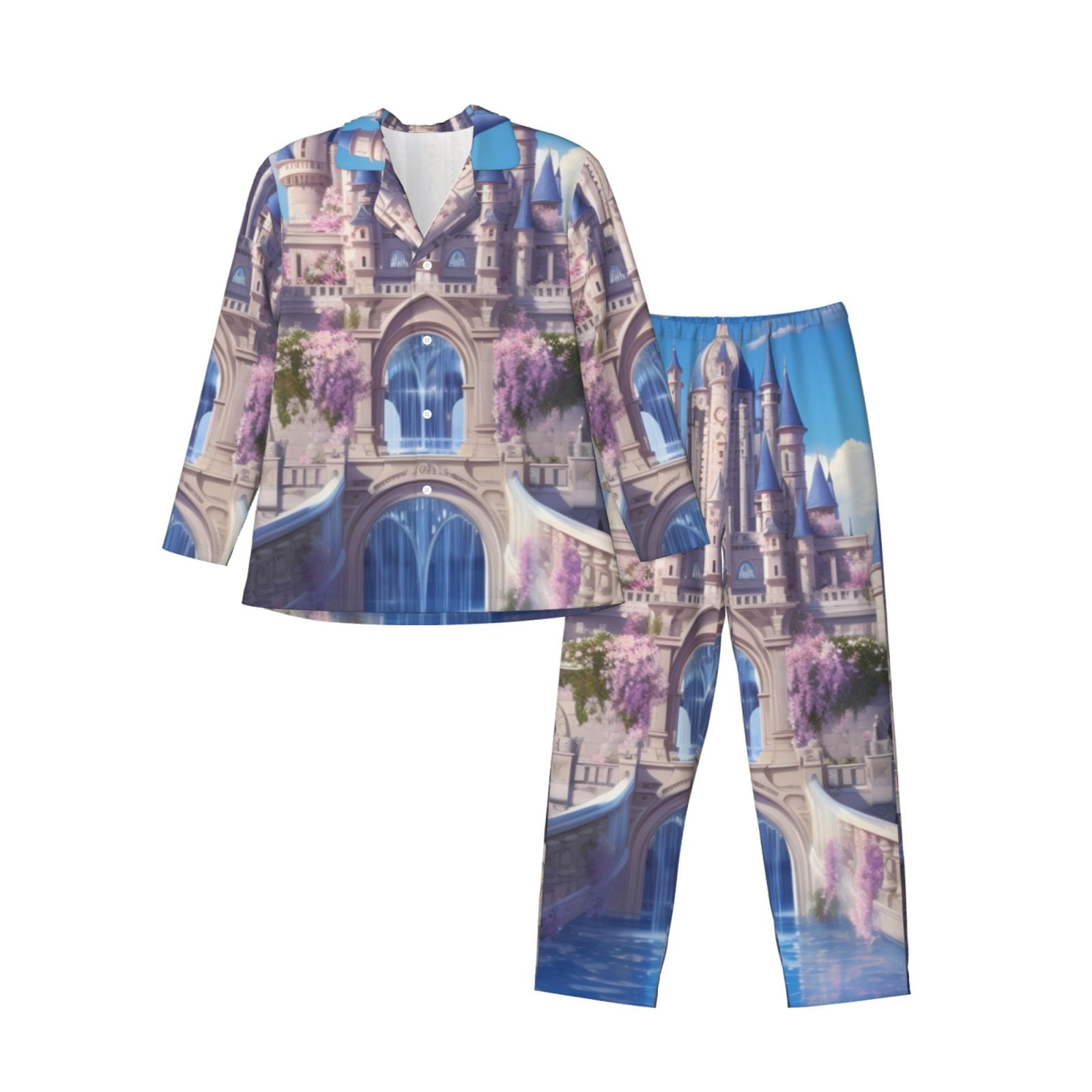 Disketp Majestic Fantasy Castle Mens Pajama Set, Soft Warm Long Sleeve ...