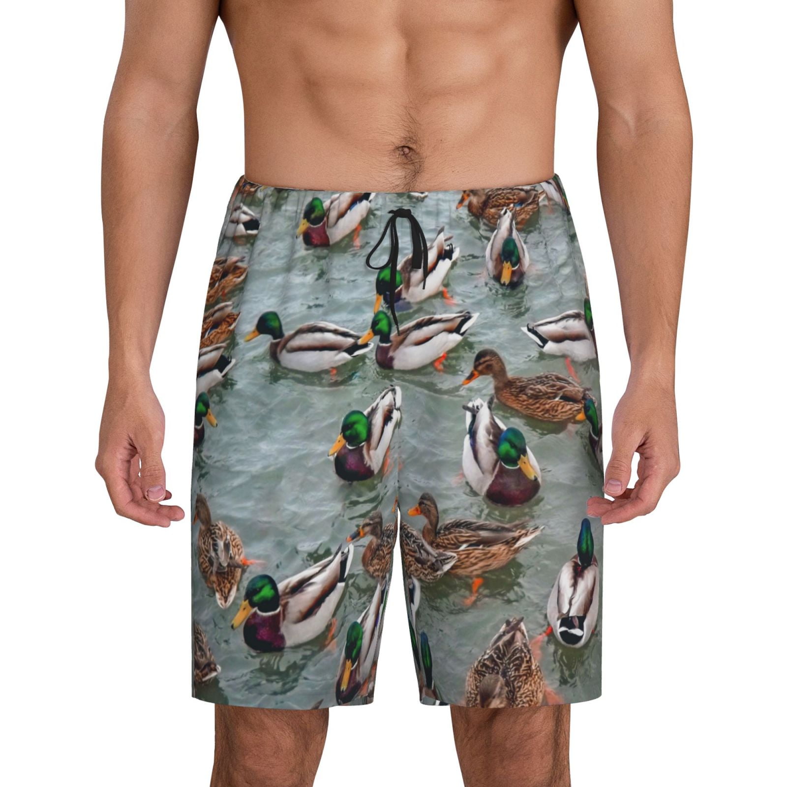 Disketp Mallard Ducks Swimming for Men's Soft Sleep Pajama Shorts ...