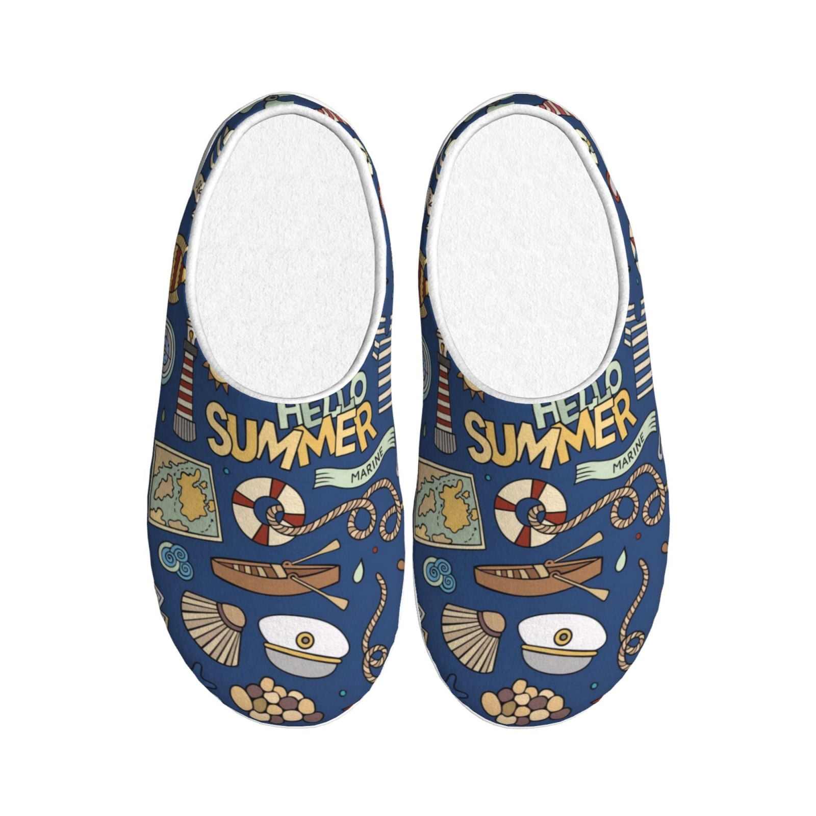 Disketp Marine Nautical Women's Men's Slippers Plush Slip-On House ...