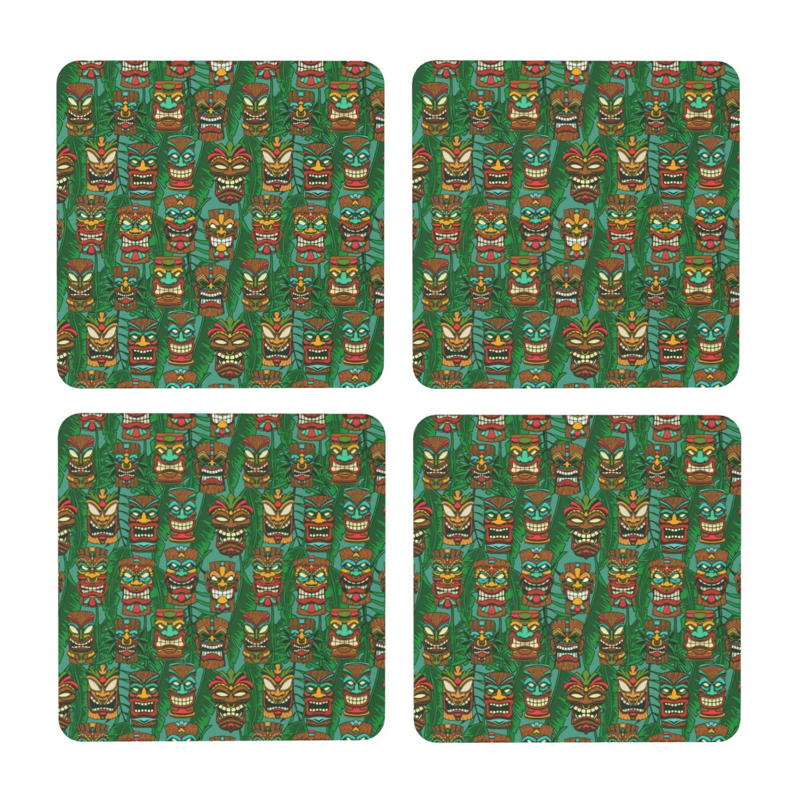 Disketp Mask And Palm Leaves MDF Cork Coaster 4 Pcs - Absorbent ...