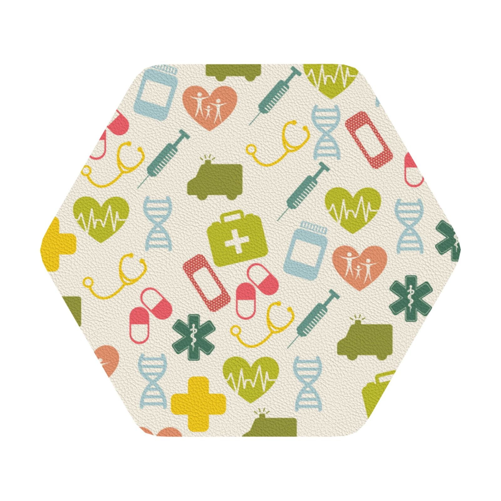 Disketp Medical Icons Funny Coasters,6 Pcs Leather Coasters With Holder ...