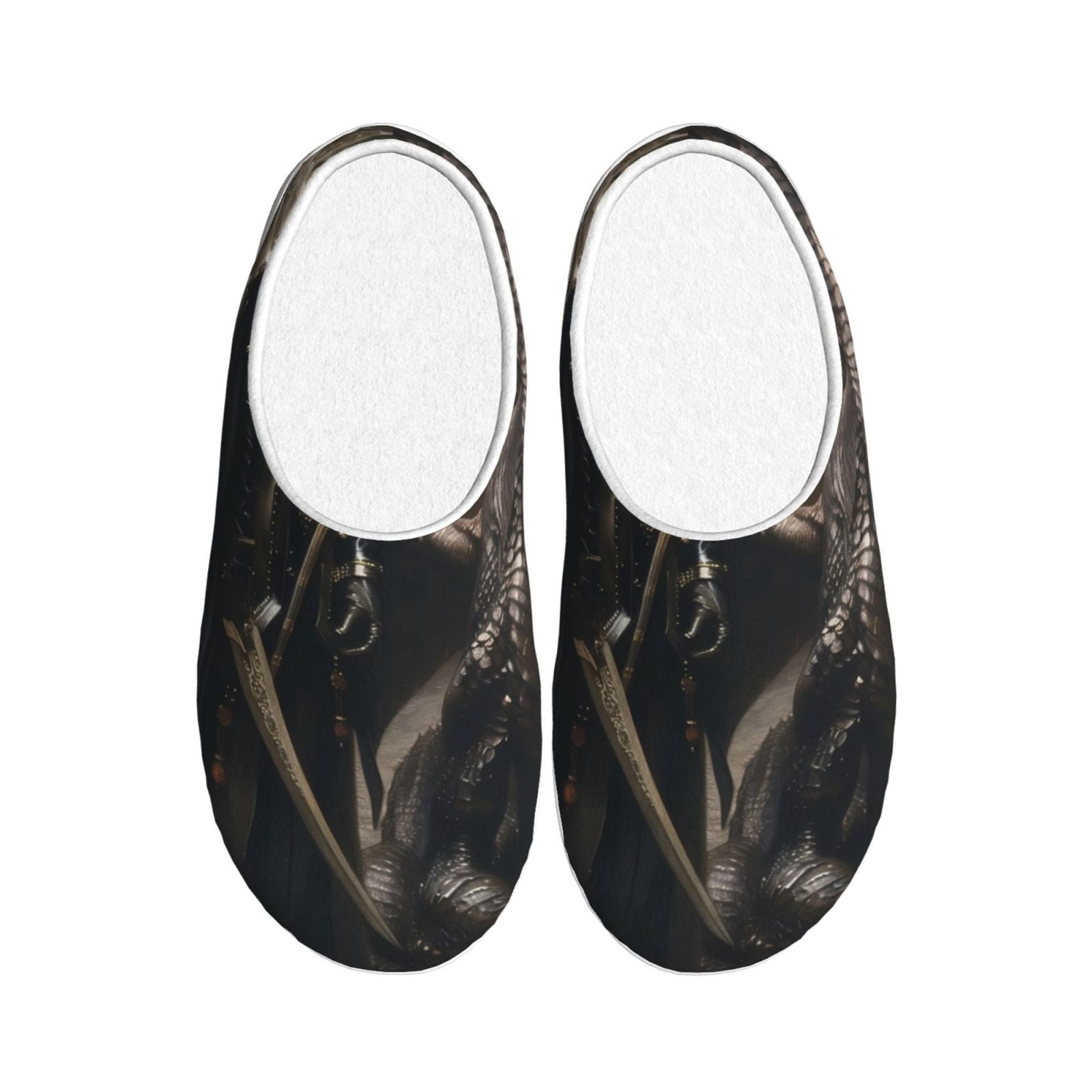 Disketp Medieval Knight And Dragon Women's Men's Slippers Plush Slip-On ...