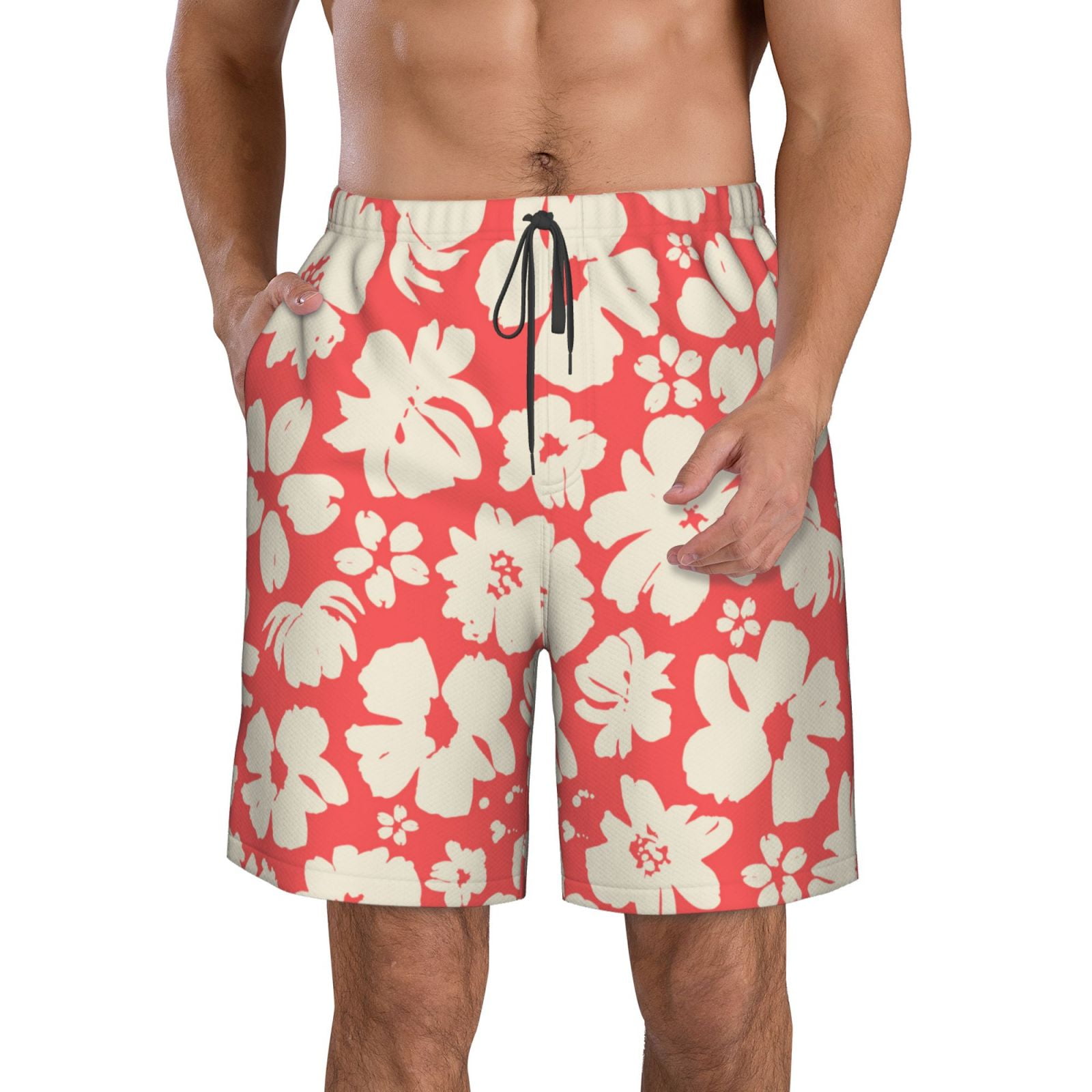 Disketp Mens Swim Trunks Hawaiian Breathable Surf Beach Swimsuits Mesh