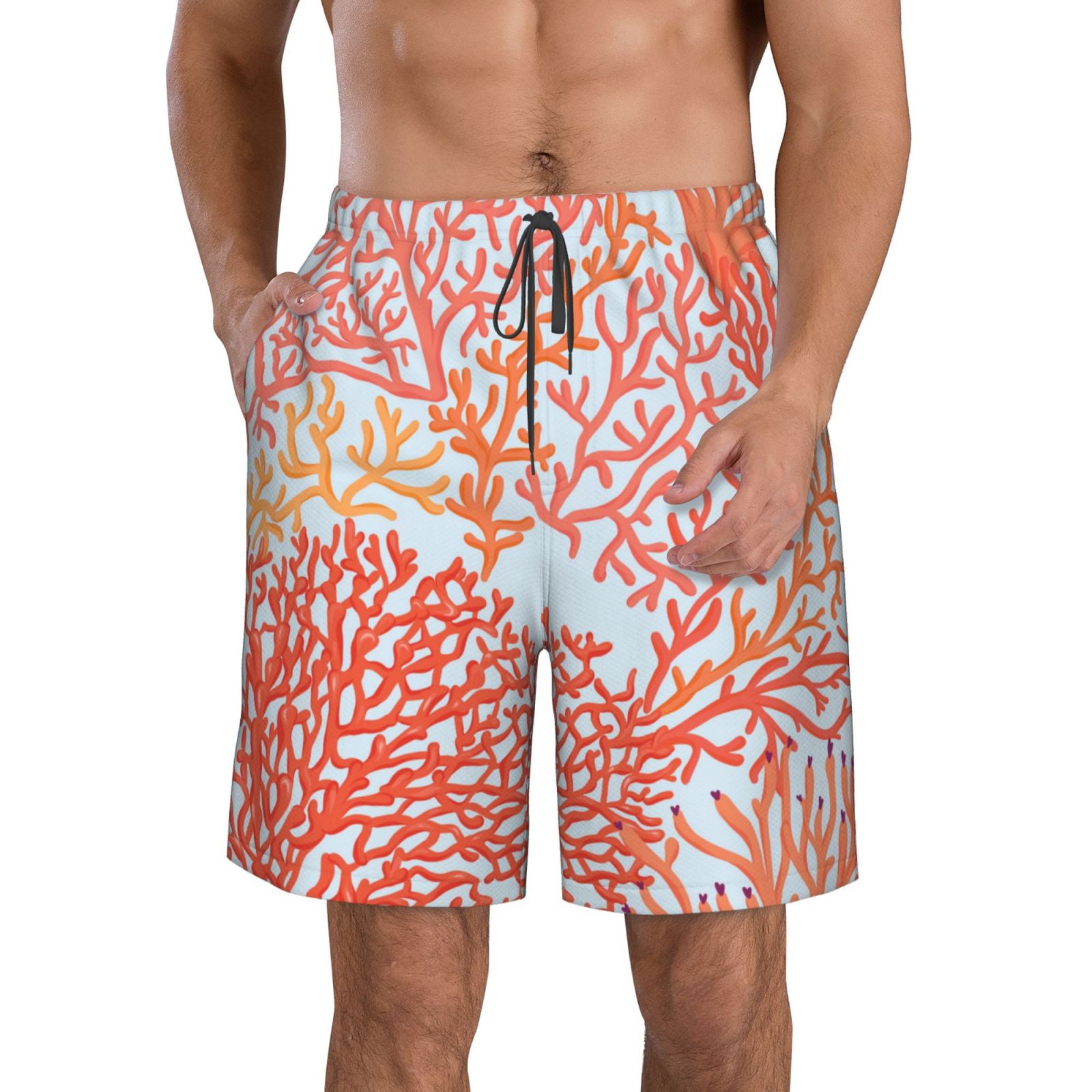 Disketp Mens Swim Trunks Hawaiian Breathable Surf Beach Swimsuits Mesh