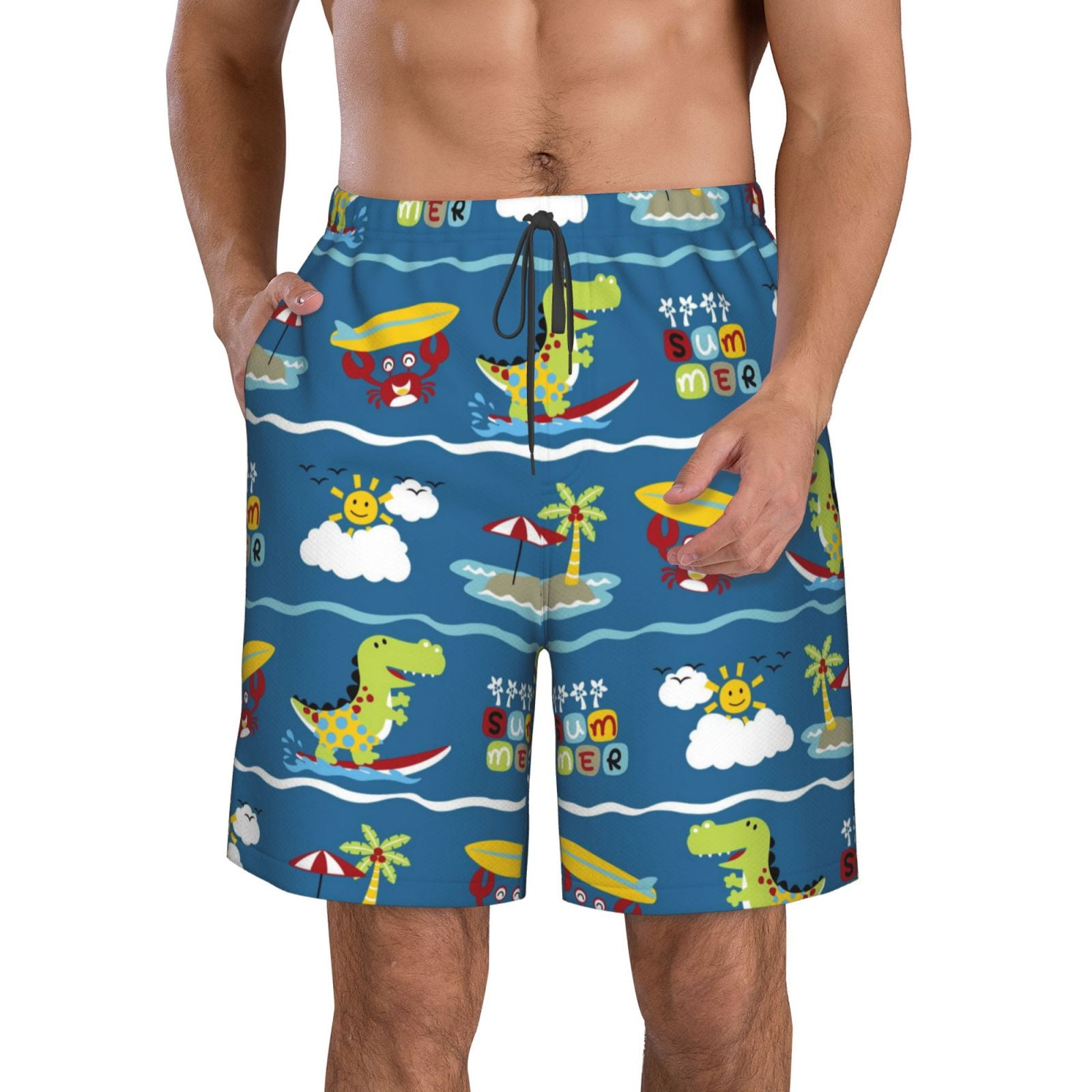 Disketp Men'S Swim Trunks Hawaiian Breathable Surf Beach Swimsuits Mesh ...