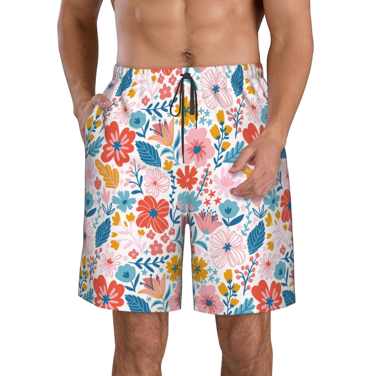 Disketp Mens Swim Trunks Hawaiian Breathable Surf Beach Swimsuits Mesh