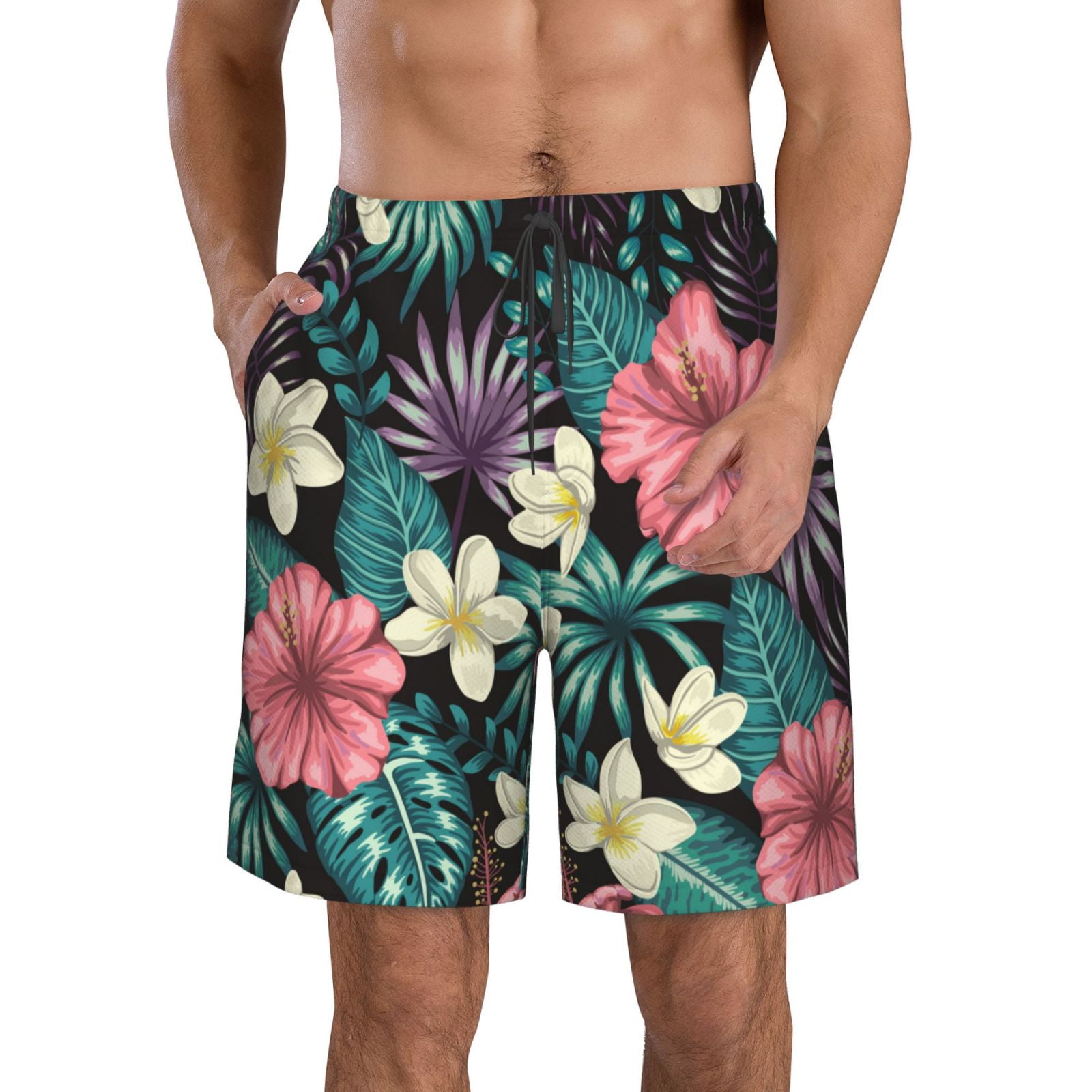 Disketp Mens Swim Trunks Hawaiian Breathable Surf Beach Swimsuits Mesh