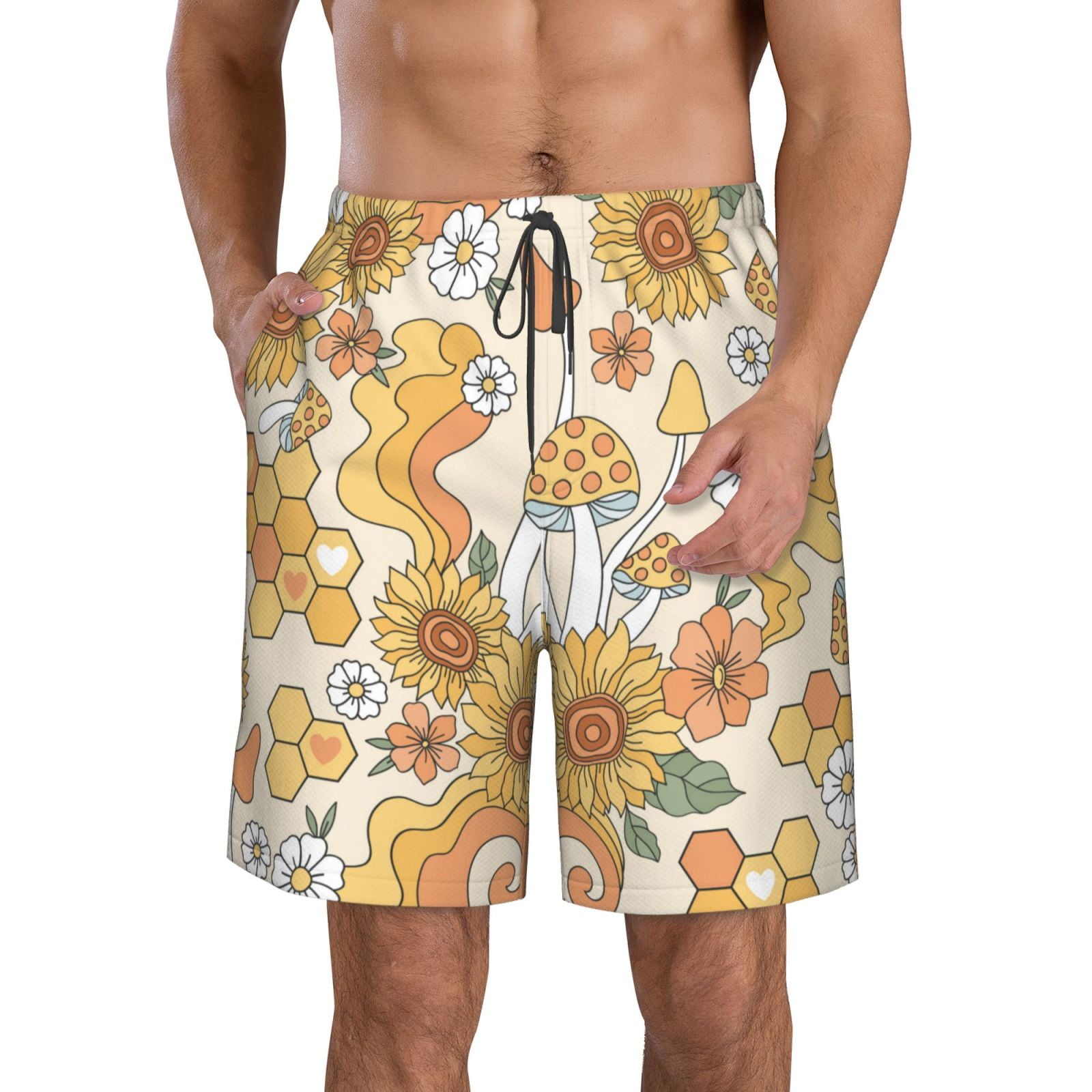 Disketp Men'S Swim Trunks Hawaiian Breathable Surf Beach Swimsuits Mesh ...