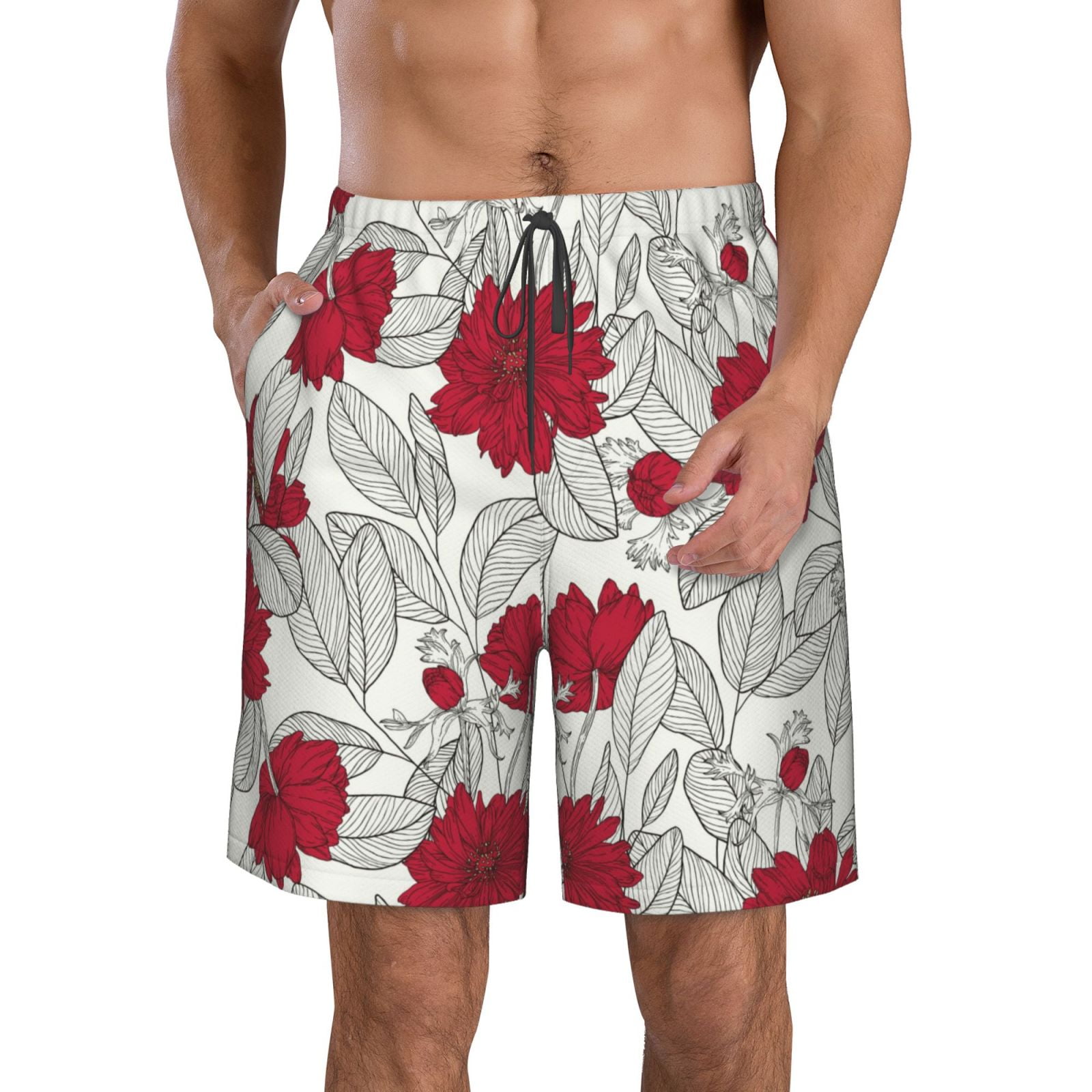 Disketp Mens Swim Trunks Hawaiian Breathable Surf Beach Swimsuits Mesh