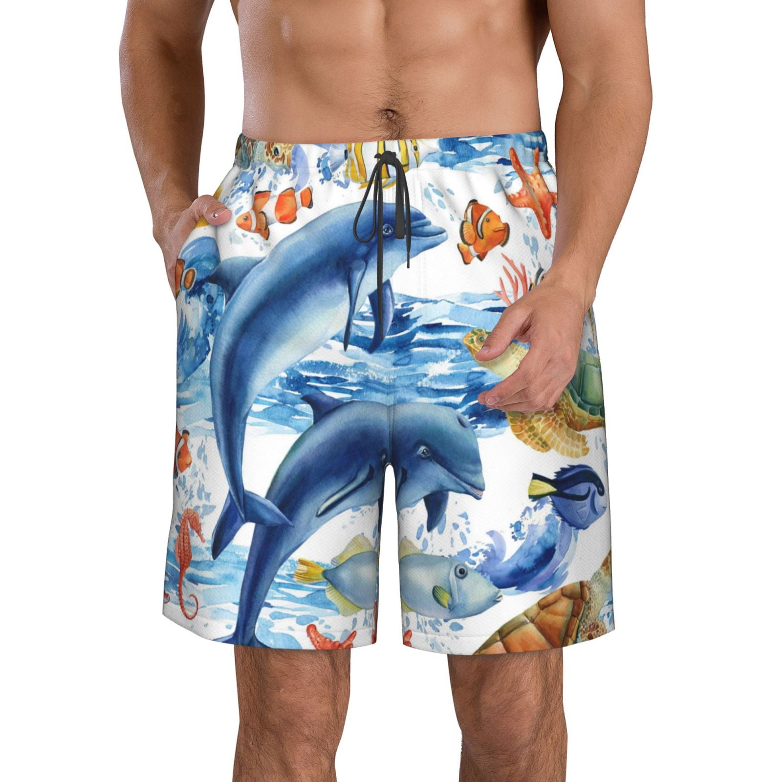 Disketp Mens Swim Trunks Hawaiian Breathable Surf Beach Swimsuits Mesh