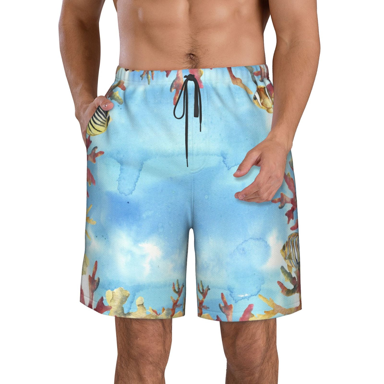 Disketp Men'S Swim Trunks Hawaiian Breathable Surf Beach Swimsuits Mesh ...