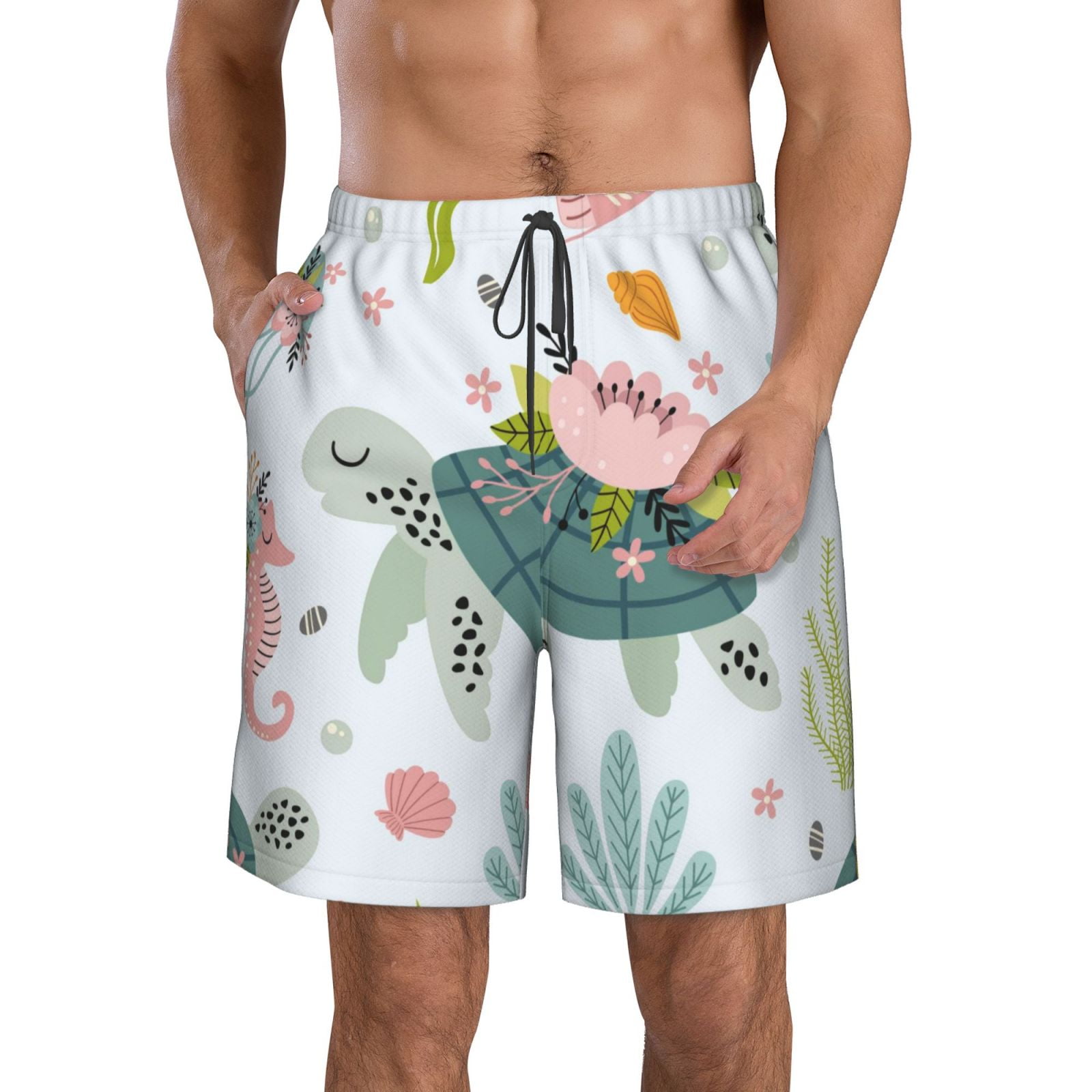 Disketp Men'S Swim Trunks Hawaiian Breathable Surf Beach Swimsuits Mesh ...
