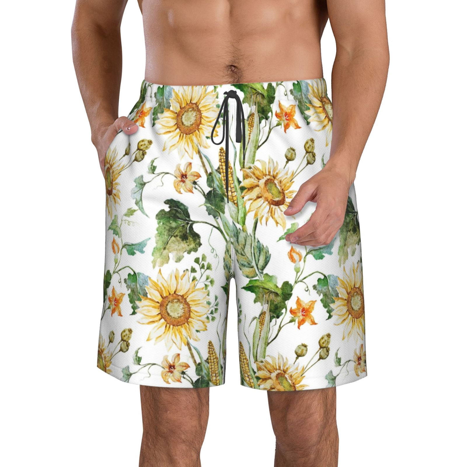 Disketp Men'S Swim Trunks Hawaiian Breathable Surf Beach Swimsuits Mesh ...