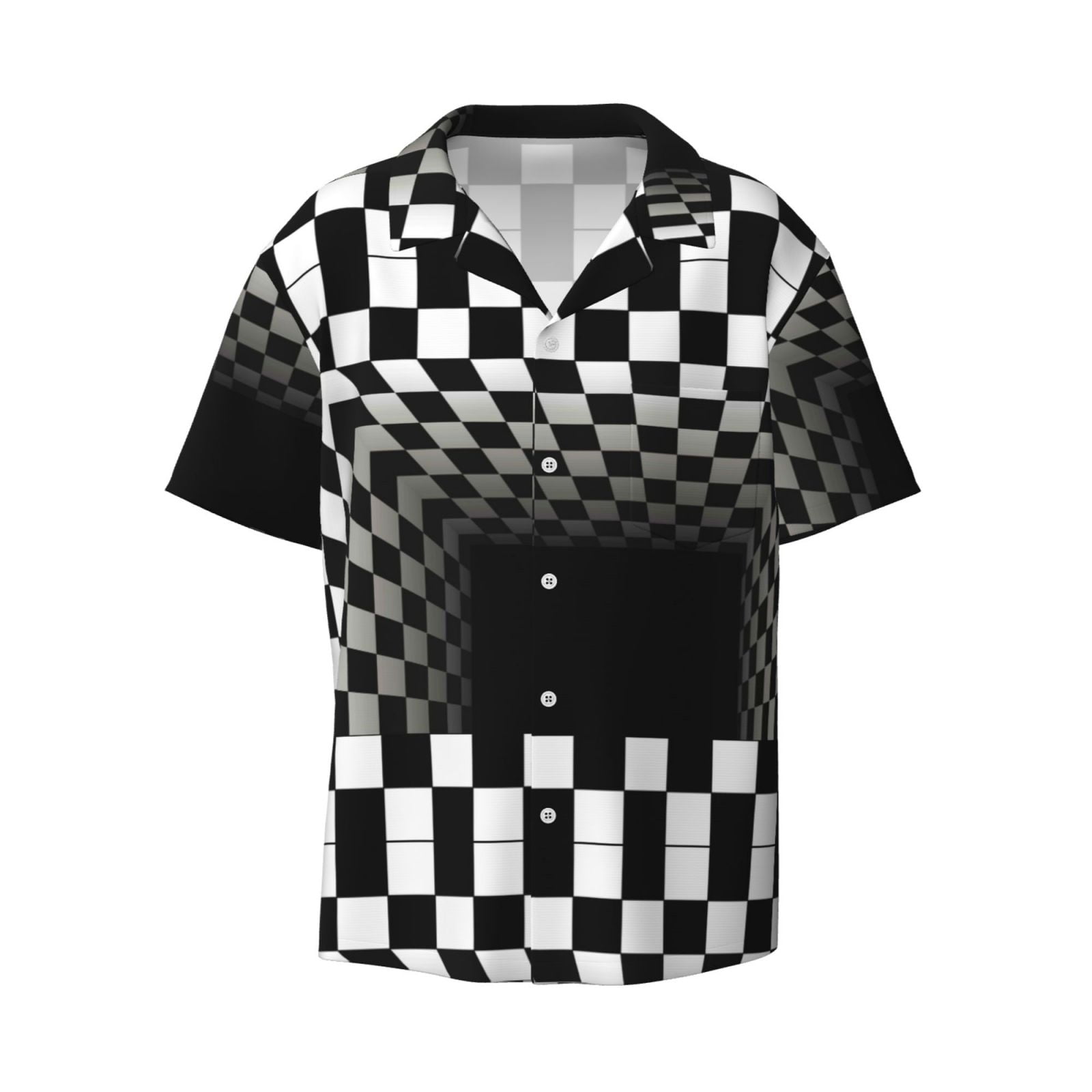 Disketp Men's Hawaiian 3d Black and White Checkerboard Print Shirts ...