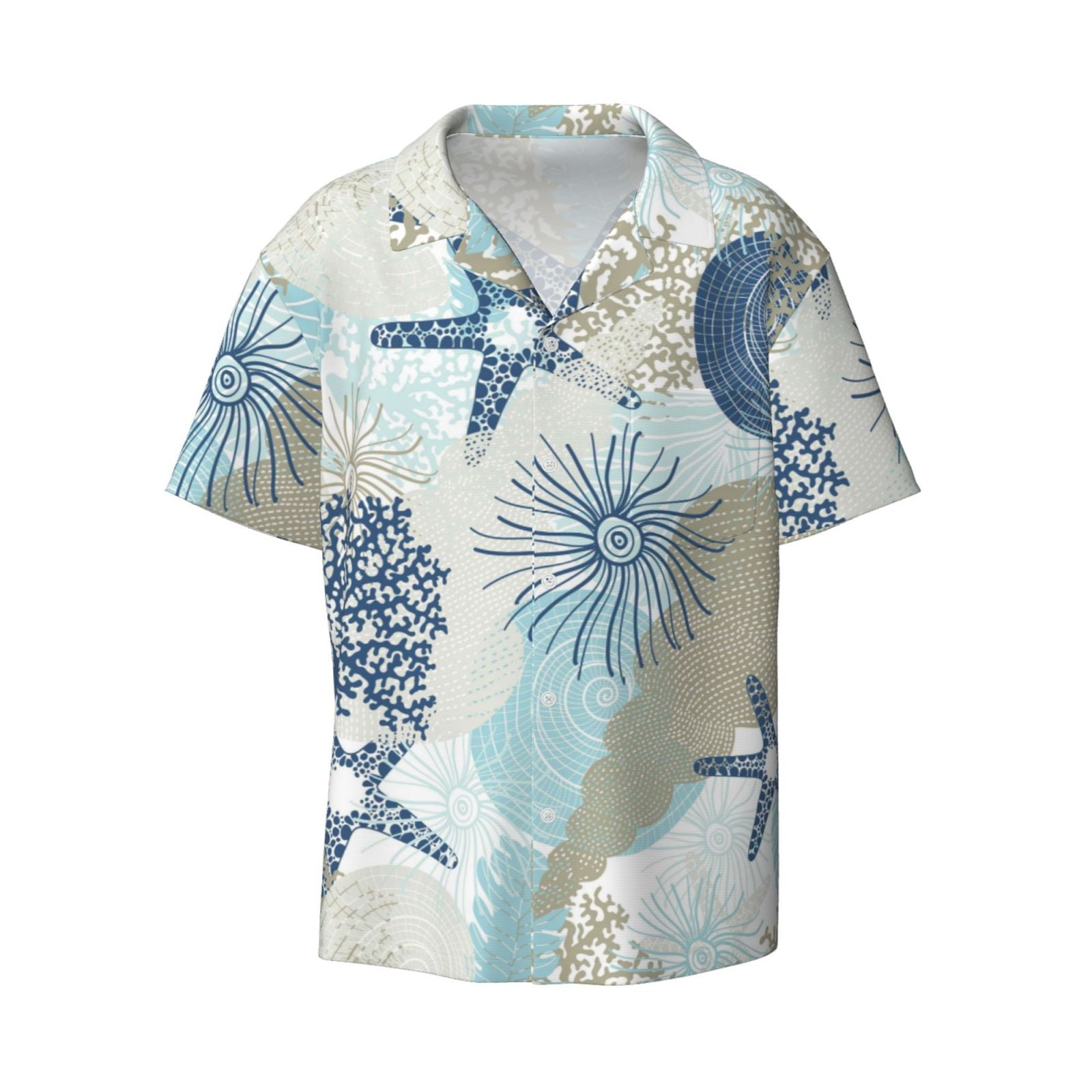 Disketp Men's Hawaiian Algae Corals and Seashells Print Shirts Button ...