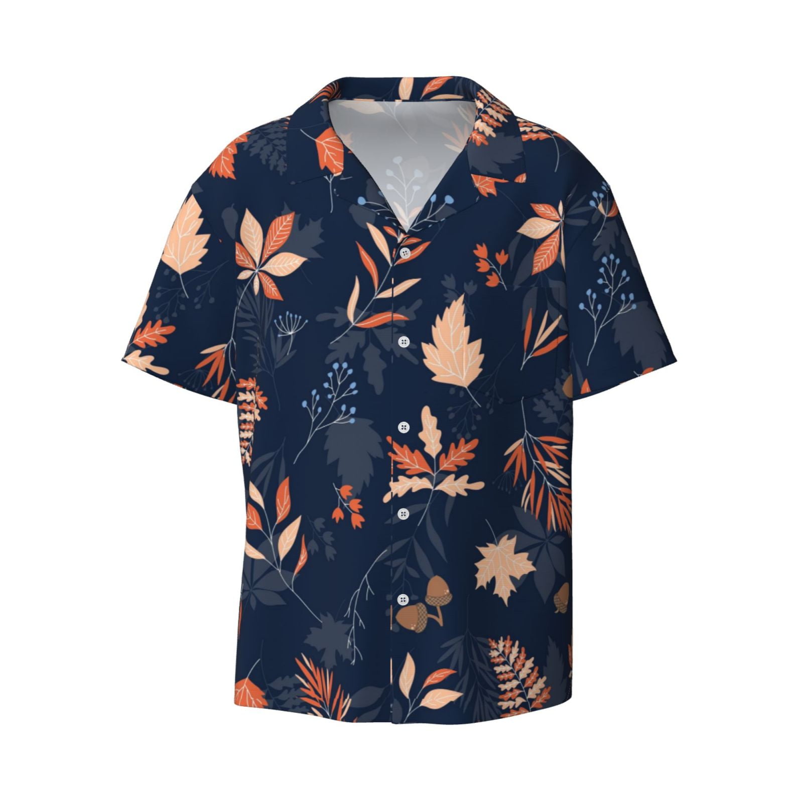 Disketp Men's Hawaiian Autumn Leaves With Blue Print Shirts Button Down ...
